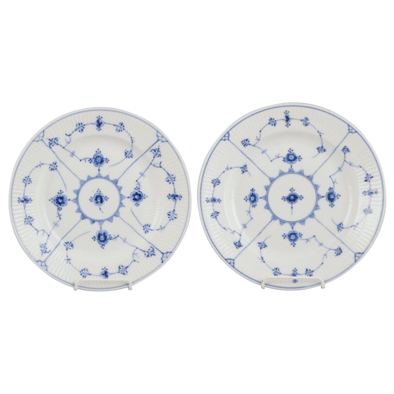 Royal Copenhagen Blue Fluted Plain, two deep dinner plates. 1930s. For ...