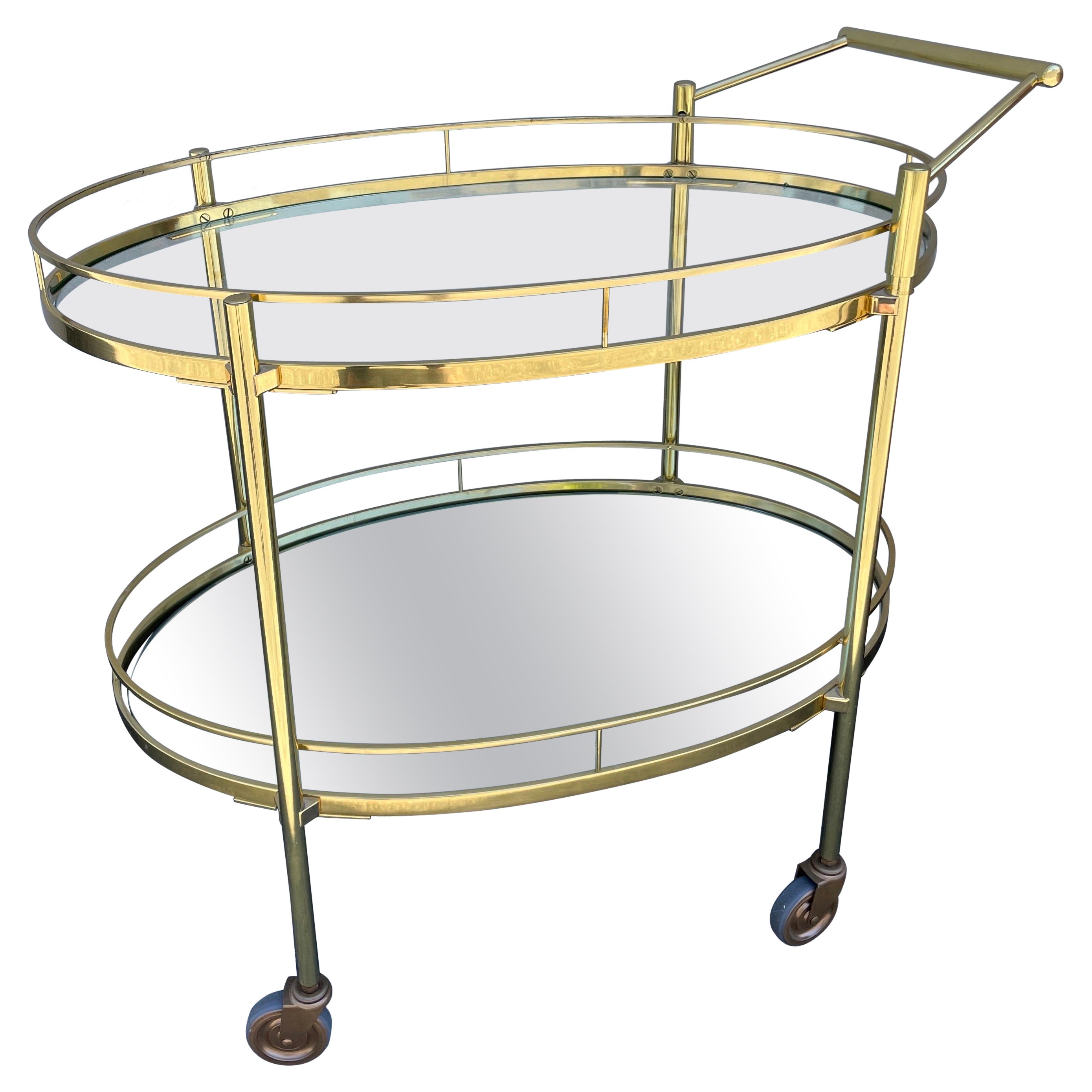 Vintage Oval Brass Italian Bar Cart by Jansen For Sale at 1stDibs