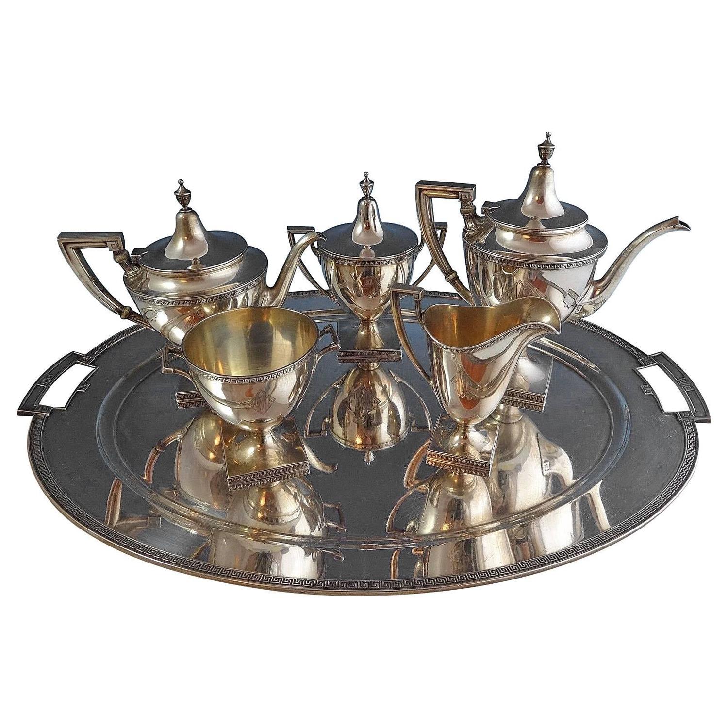 Etruscan by Gorham Sterling Silver Tea Set, Six-Piece with Tray at 1stdibs