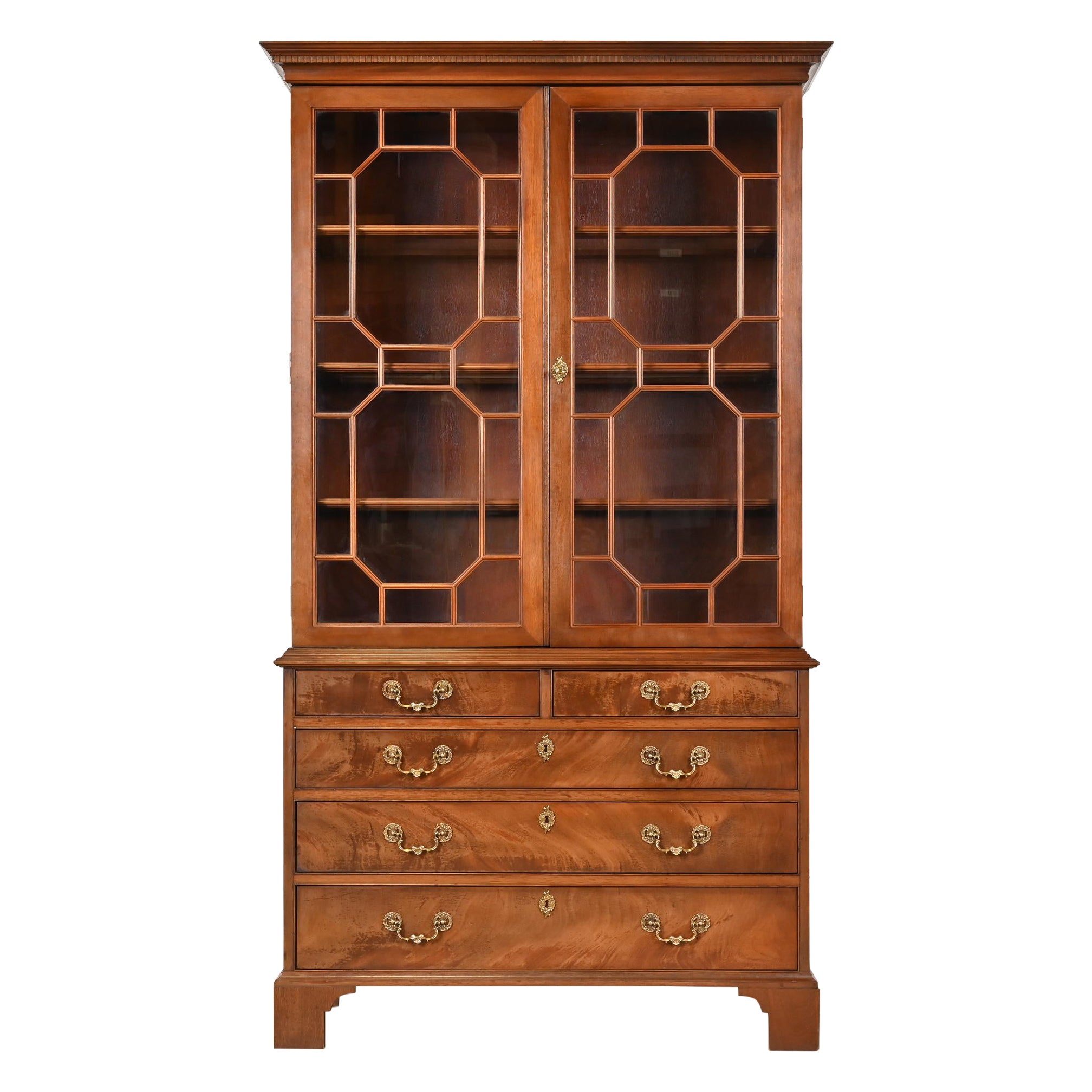 Century Furniture Georgian Mahogany Lighted Breakfront Bookcase For ...