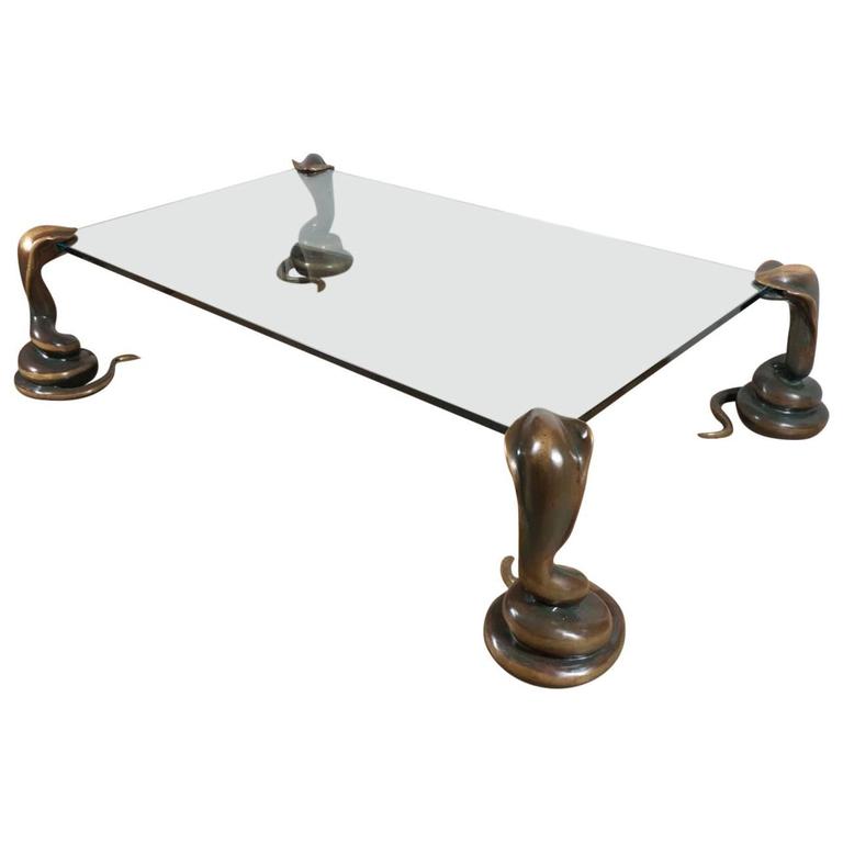 Rectangular Glass Coffee Table with Cobra Supports at 1stDibs