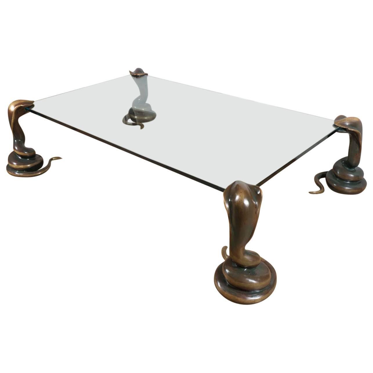 Rectangular Glass Coffee Table with Cobra Supports For Sale at 1stdibs