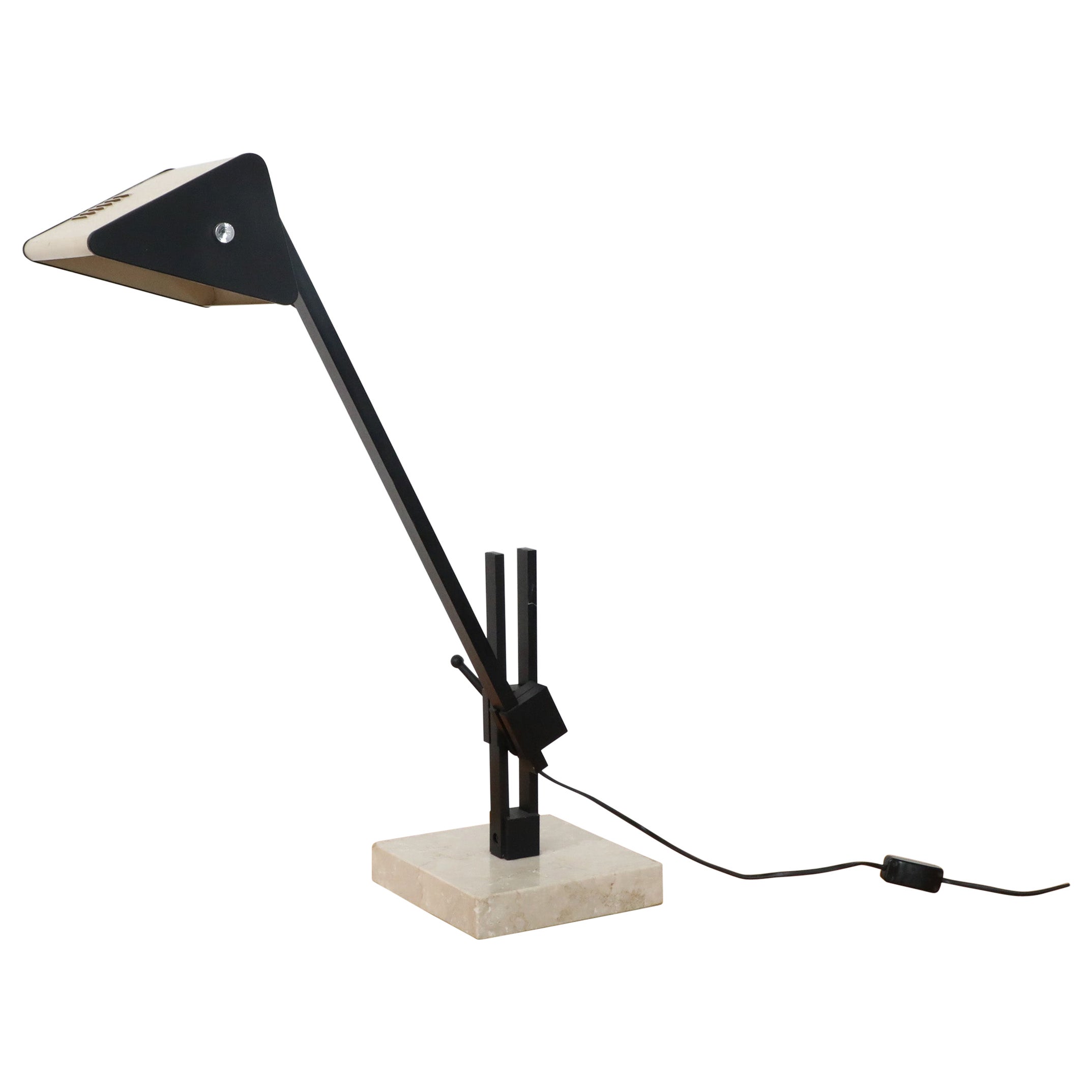 French Jean Prouvé Style Industrial Table Lamp with Marble Base, 1970's ...