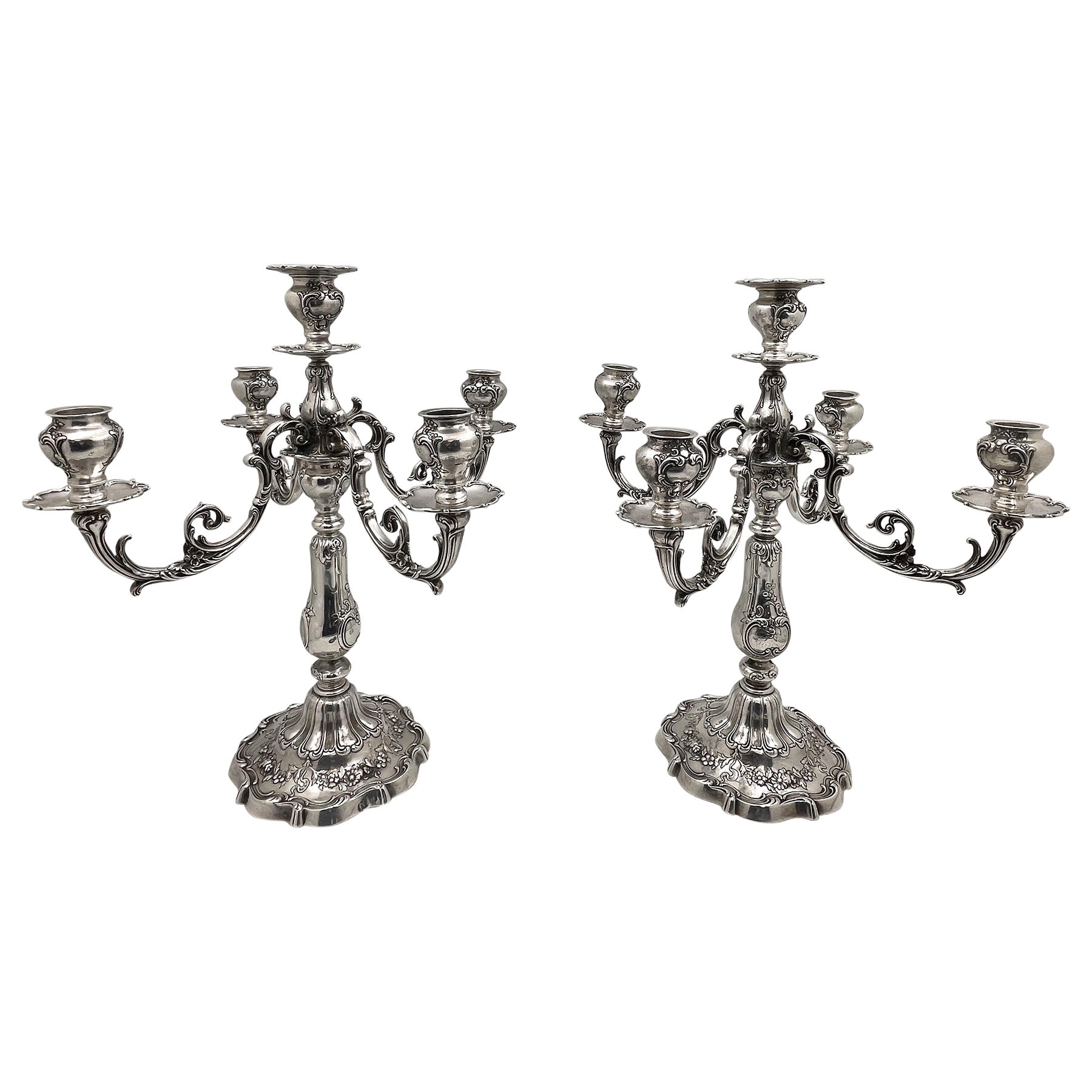 Gorham Five-Light Sterling Silver Candelabra in Chantilly Pattern at ...