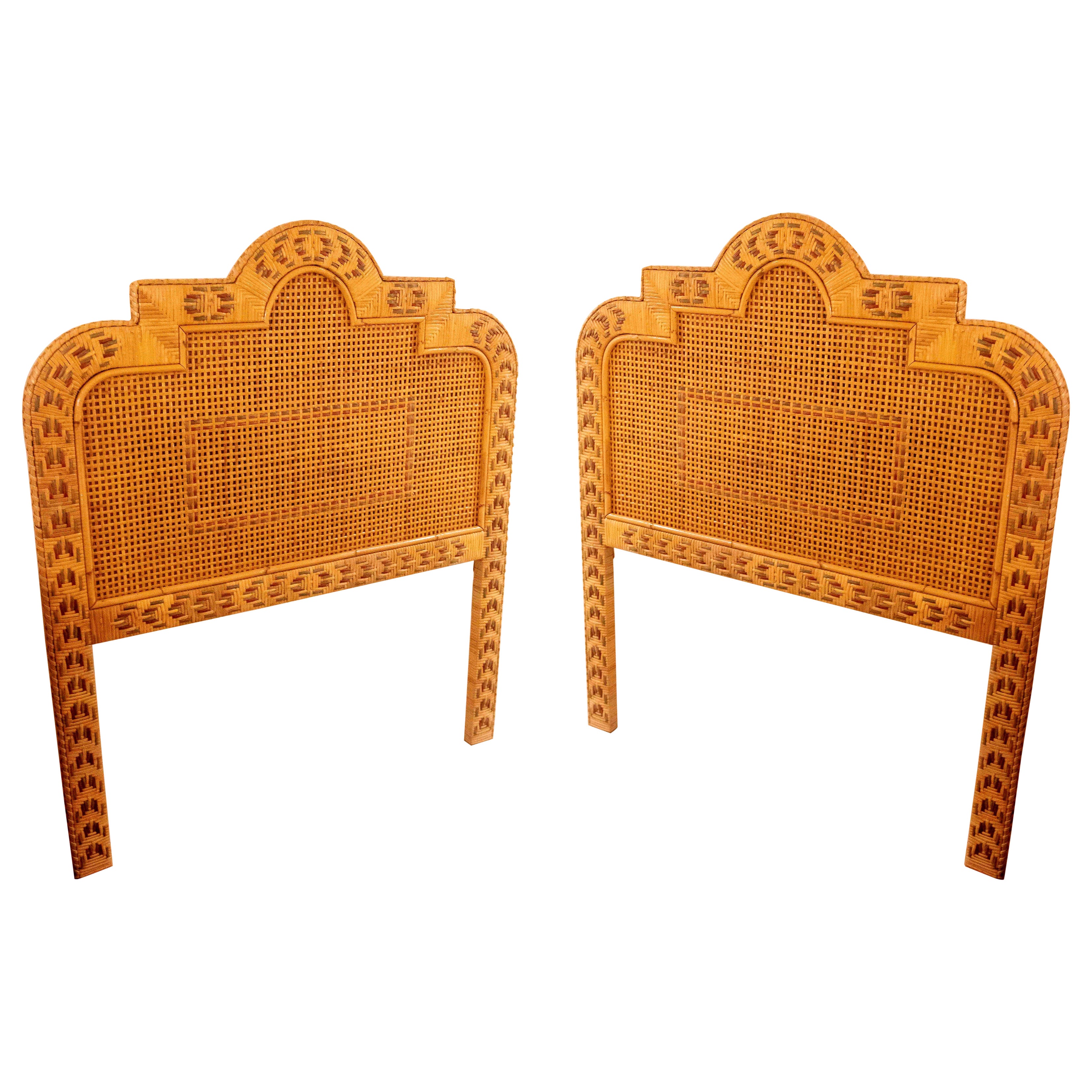 1970s Pair of Wooden and Wicker Headboards For Sale at 1stDibs