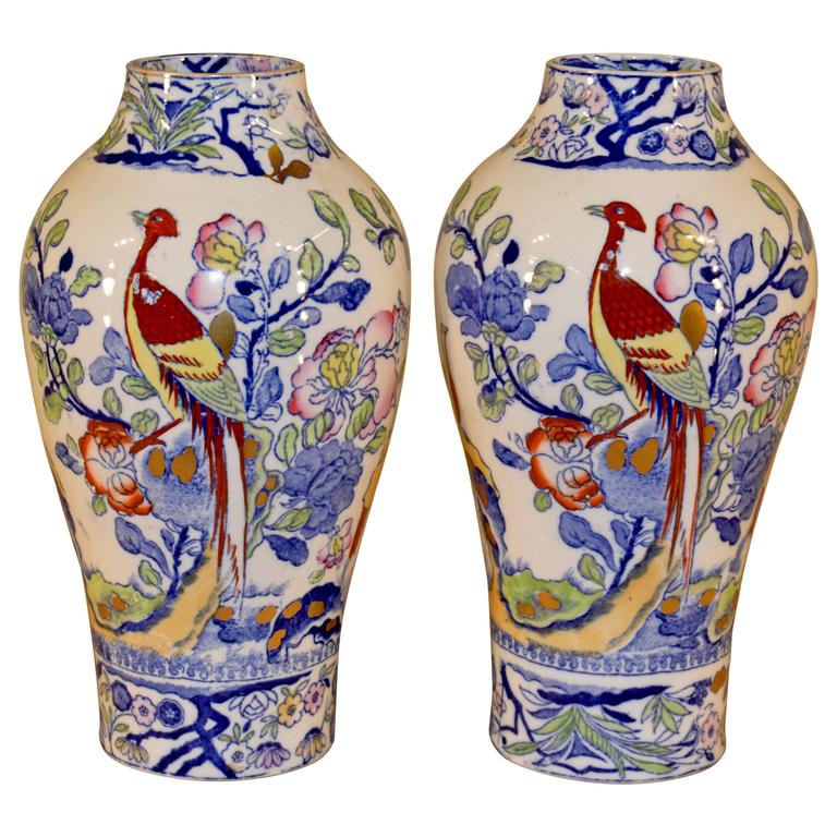 19th Century Pair of Mason's Vases at 1stDibs