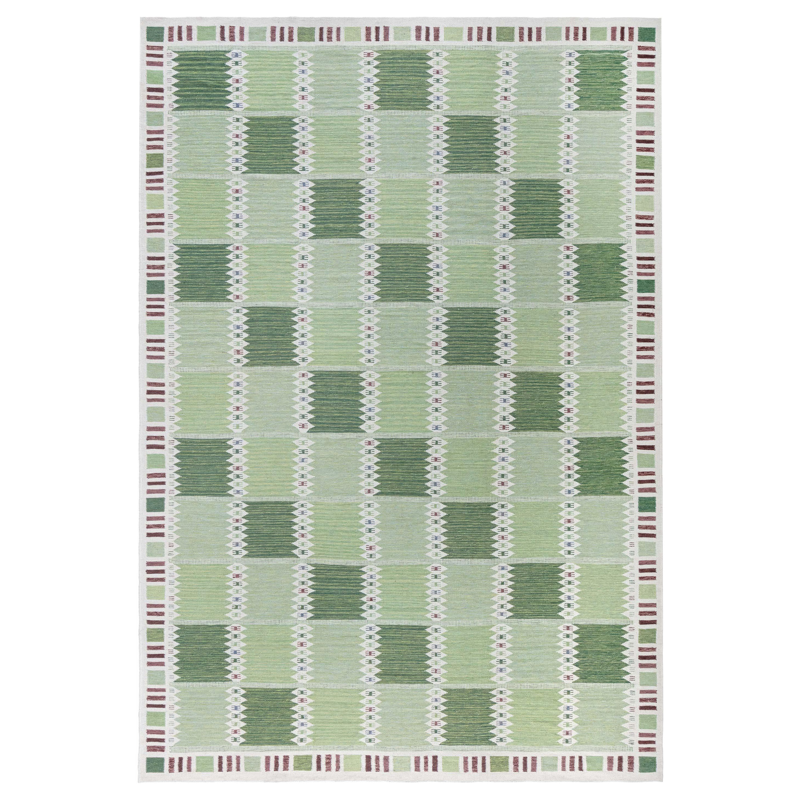Modern Swedish Green Geometric Rug For Sale at 1stDibs