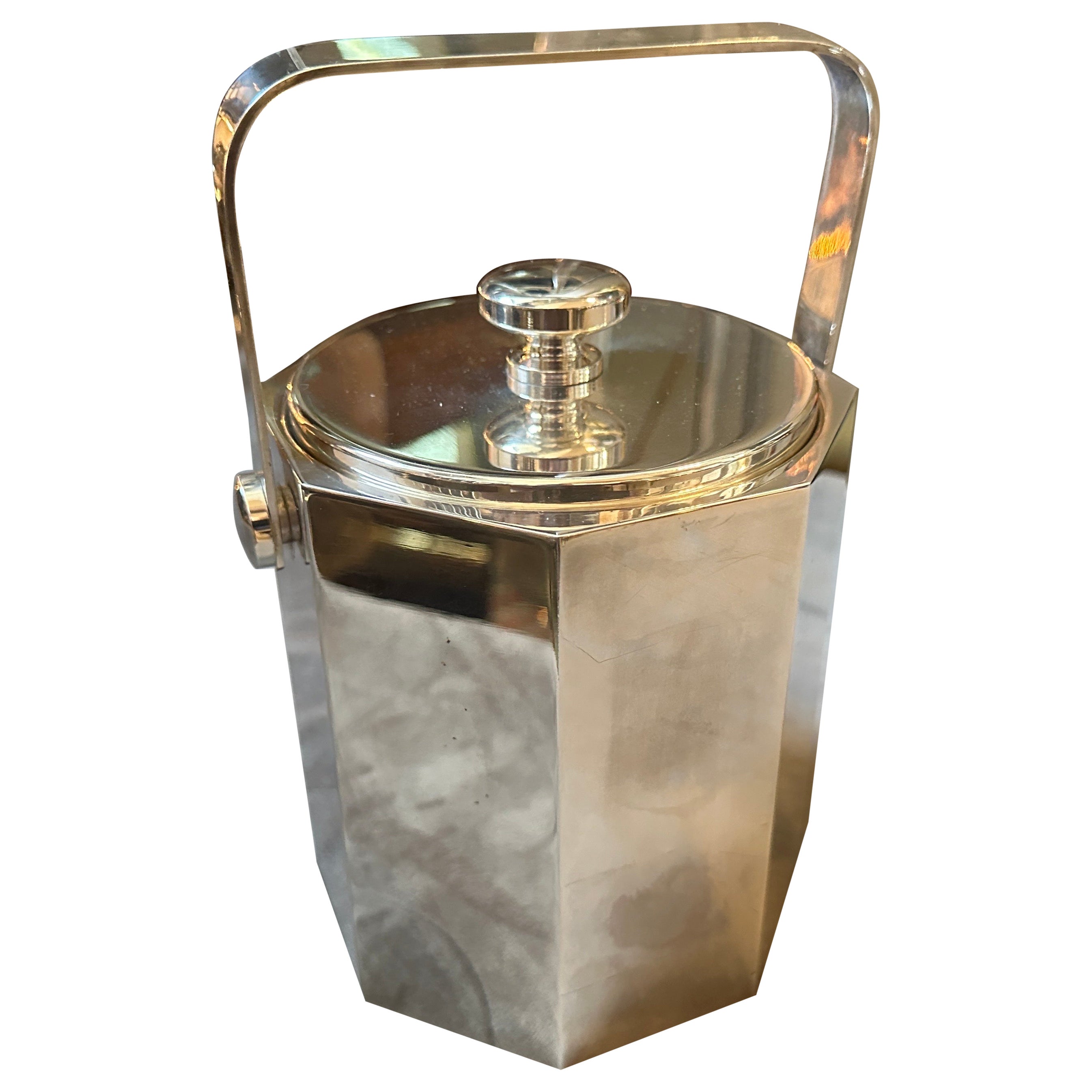 1980s Modernist Silver Plated Metal Octagonal Italian Ice Bucket For ...