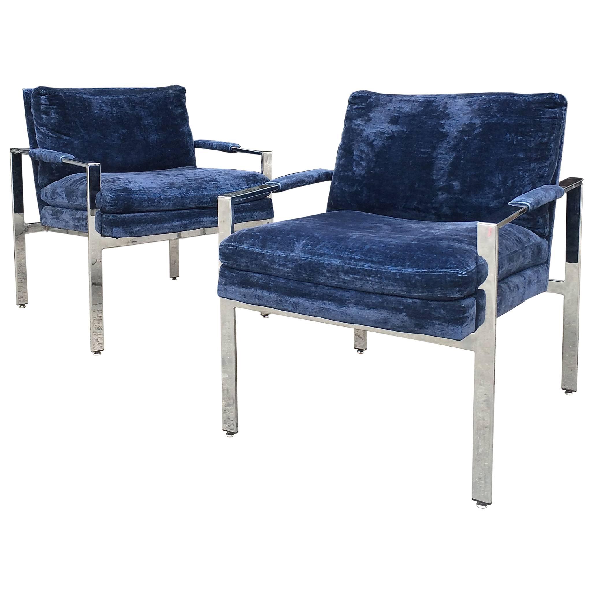 Pair of Milo Baughman Mid-Century Modern Chrome Lounge Chairs at 1stDibs