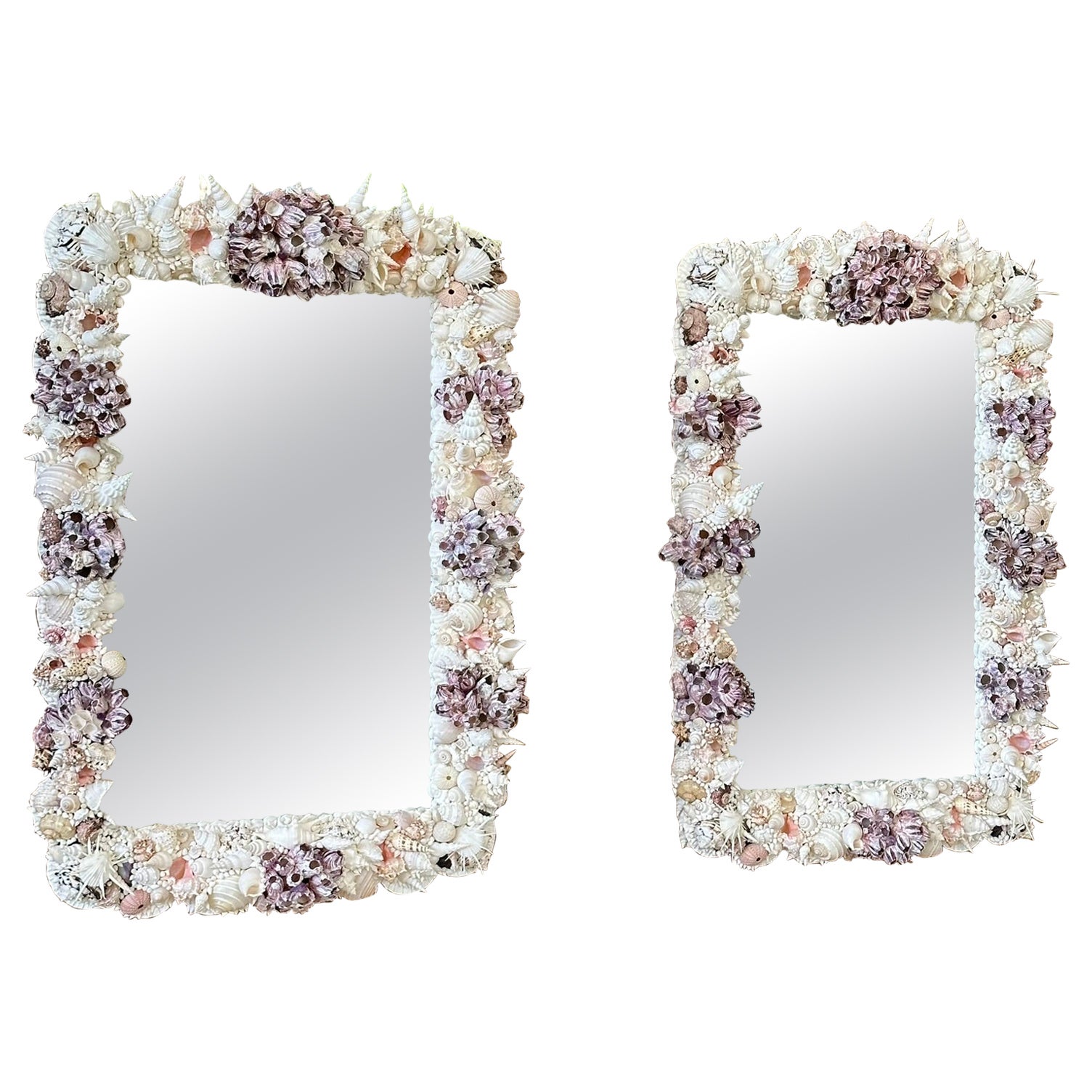 Pair of Natural Sculptural Coastal Handmade Seashell Wall Mirrors at ...