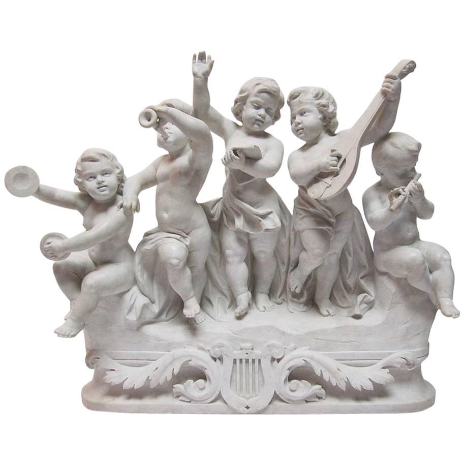 Italian 19th-20th Century Marble Group "Allegory to Music" Children's ...