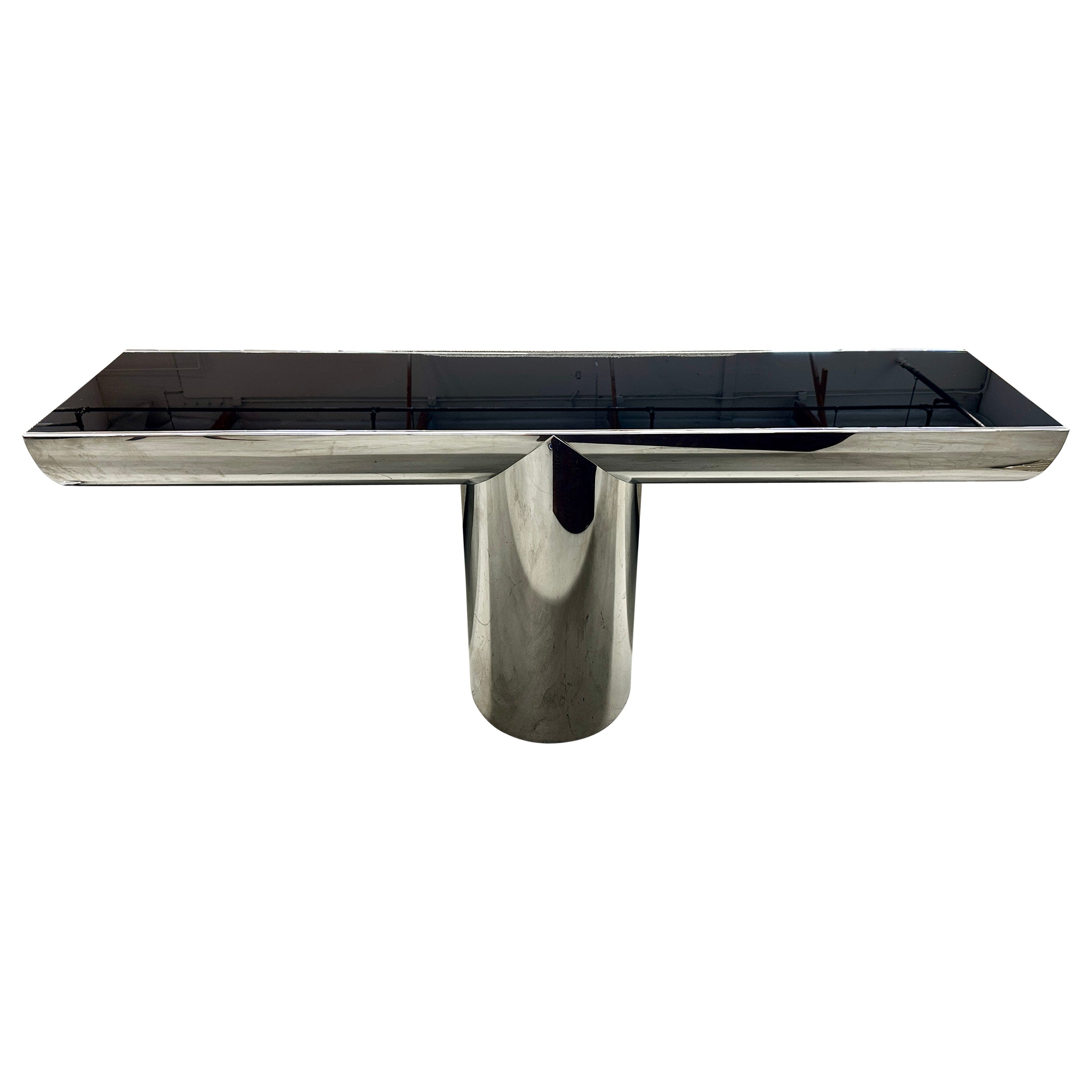 J Ward Beam for Brueton Steel and Black Glass Console For Sale at 1stDibs