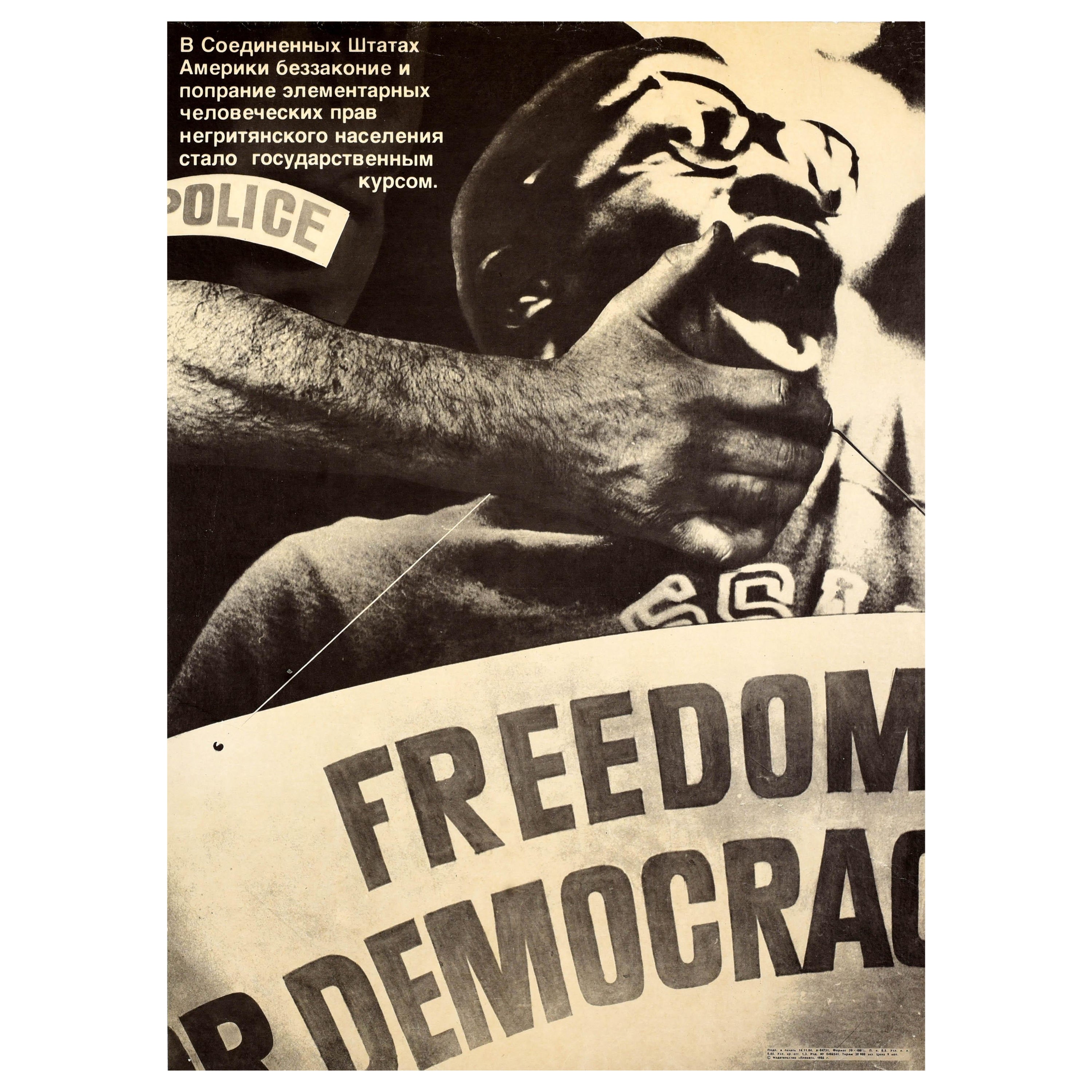 Original Vintage Soviet Propaganda Poster Anti USA Racism Human Rights ...