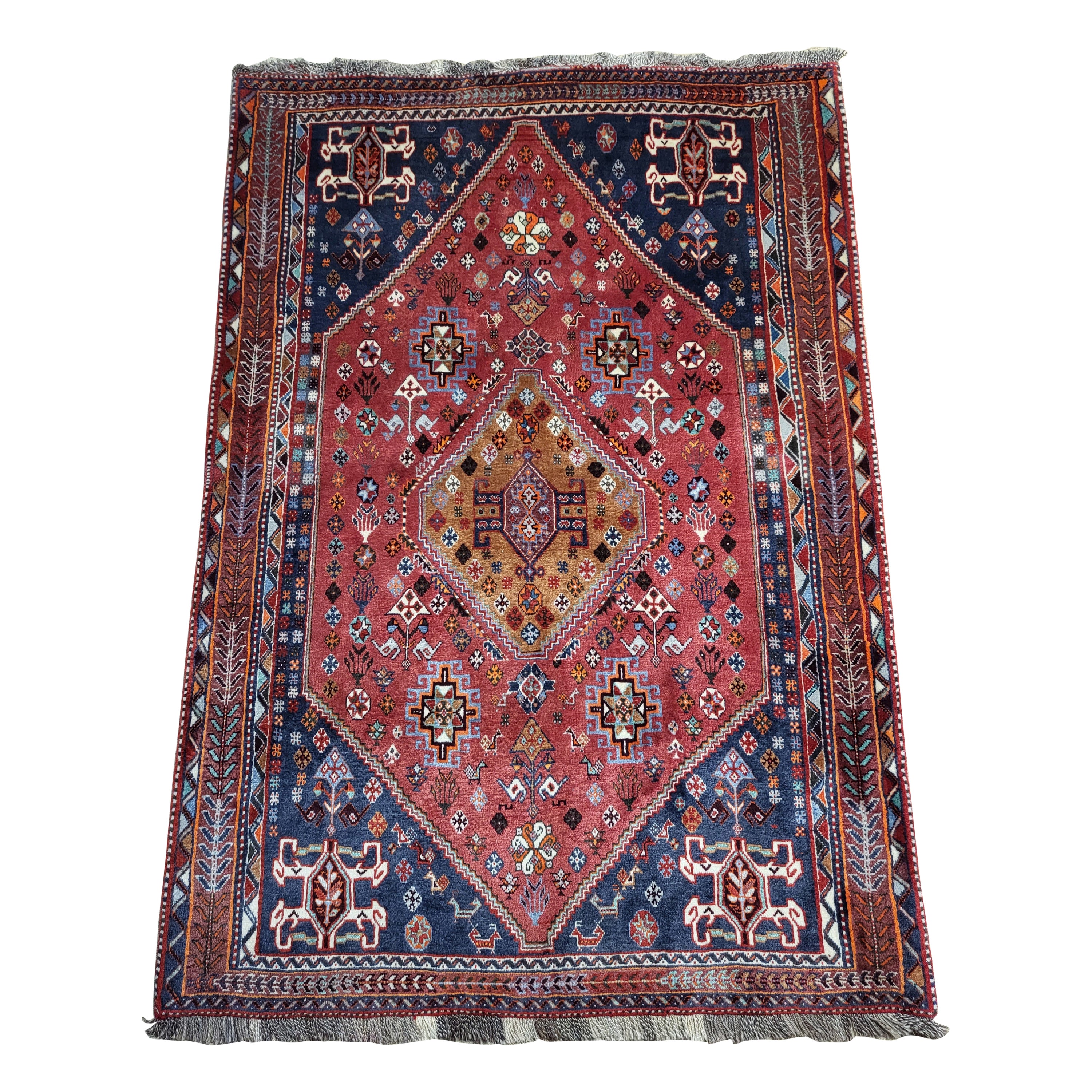 Vintage Koohi / Qashqai - Nomadic Persian Rug - Rust, Amber, Navy For ...