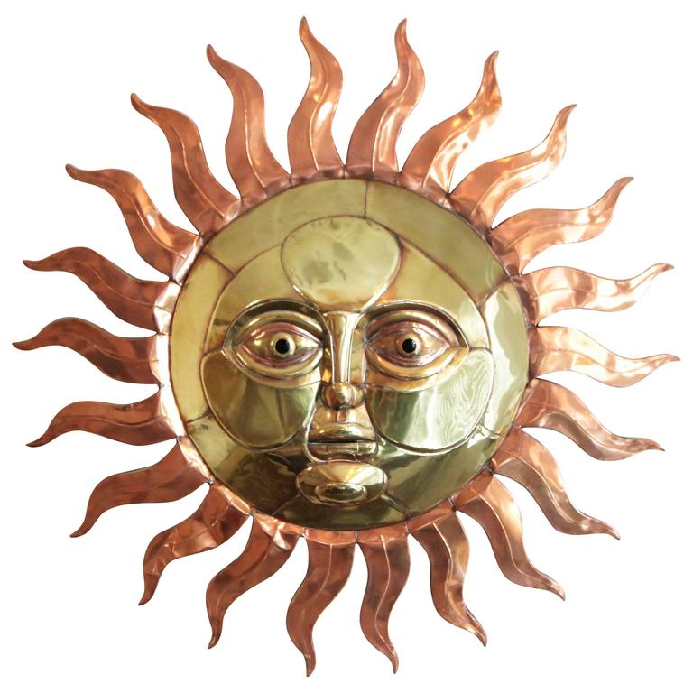 Sergio Bustamante Copper and Brass Sun Wall Sculpture at 1stDibs