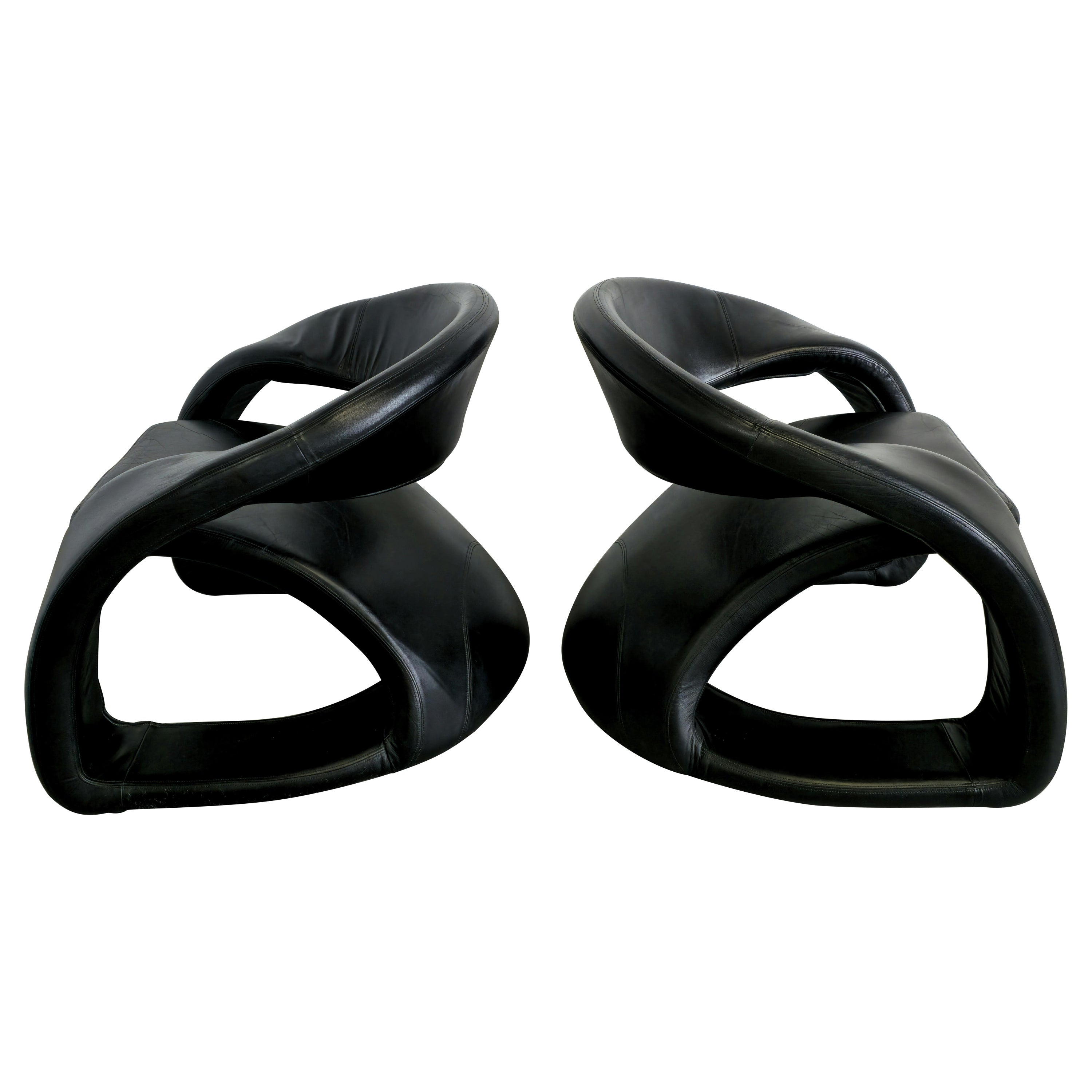 Sculptural Spiral Black Leather Lounge Chair in the Style of Jaymar For ...