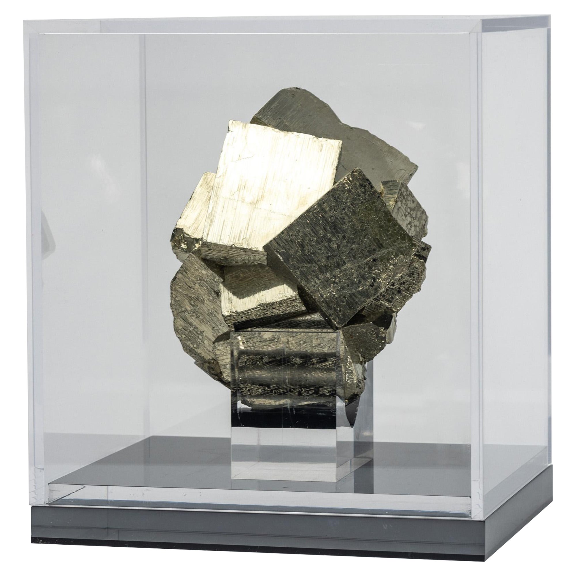 Natural Pyrite Specimen with calcite mounted on custom acrylic box For ...