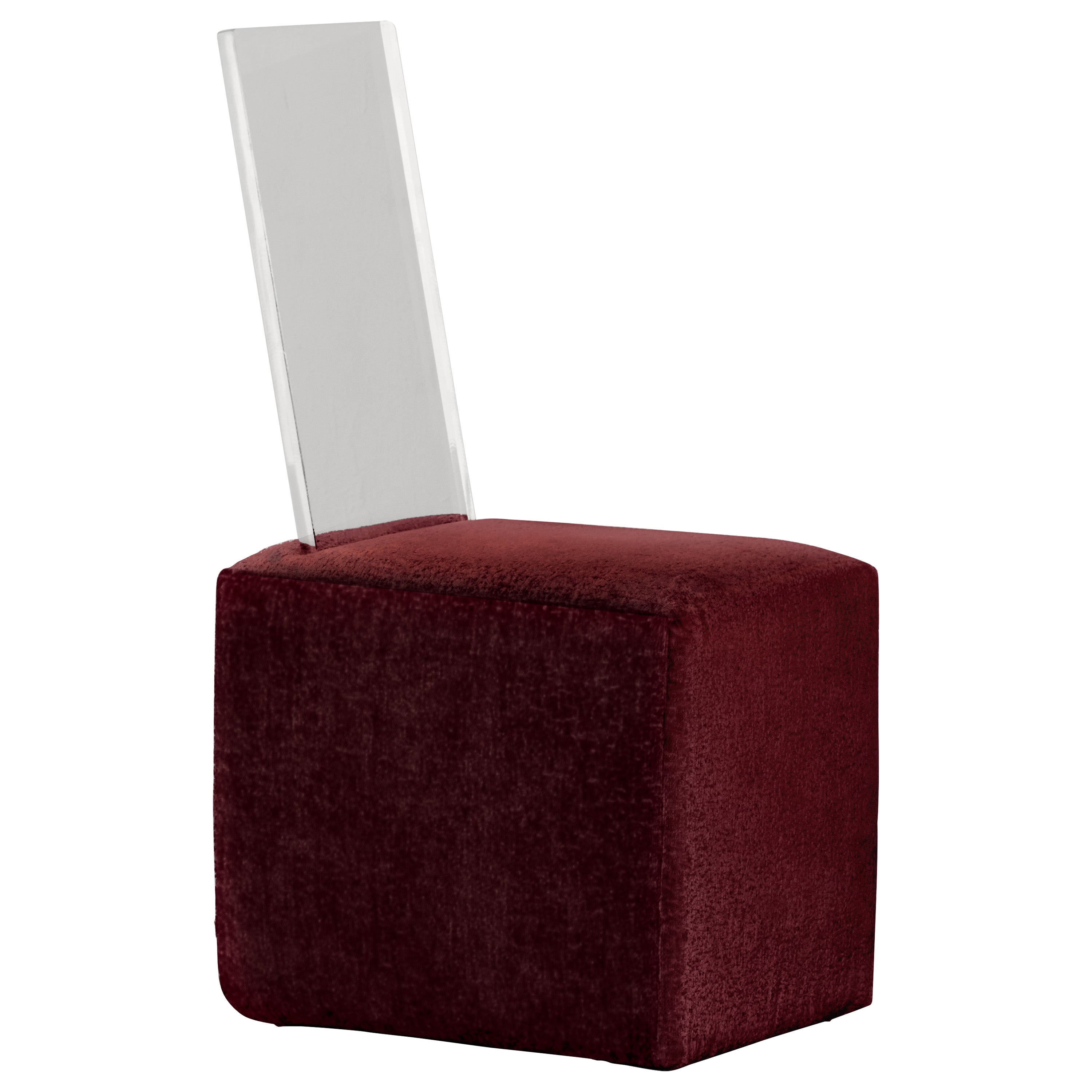 BLOC Cube Upholstered Lucite Chair in Burgundy by Caroline Chao For ...