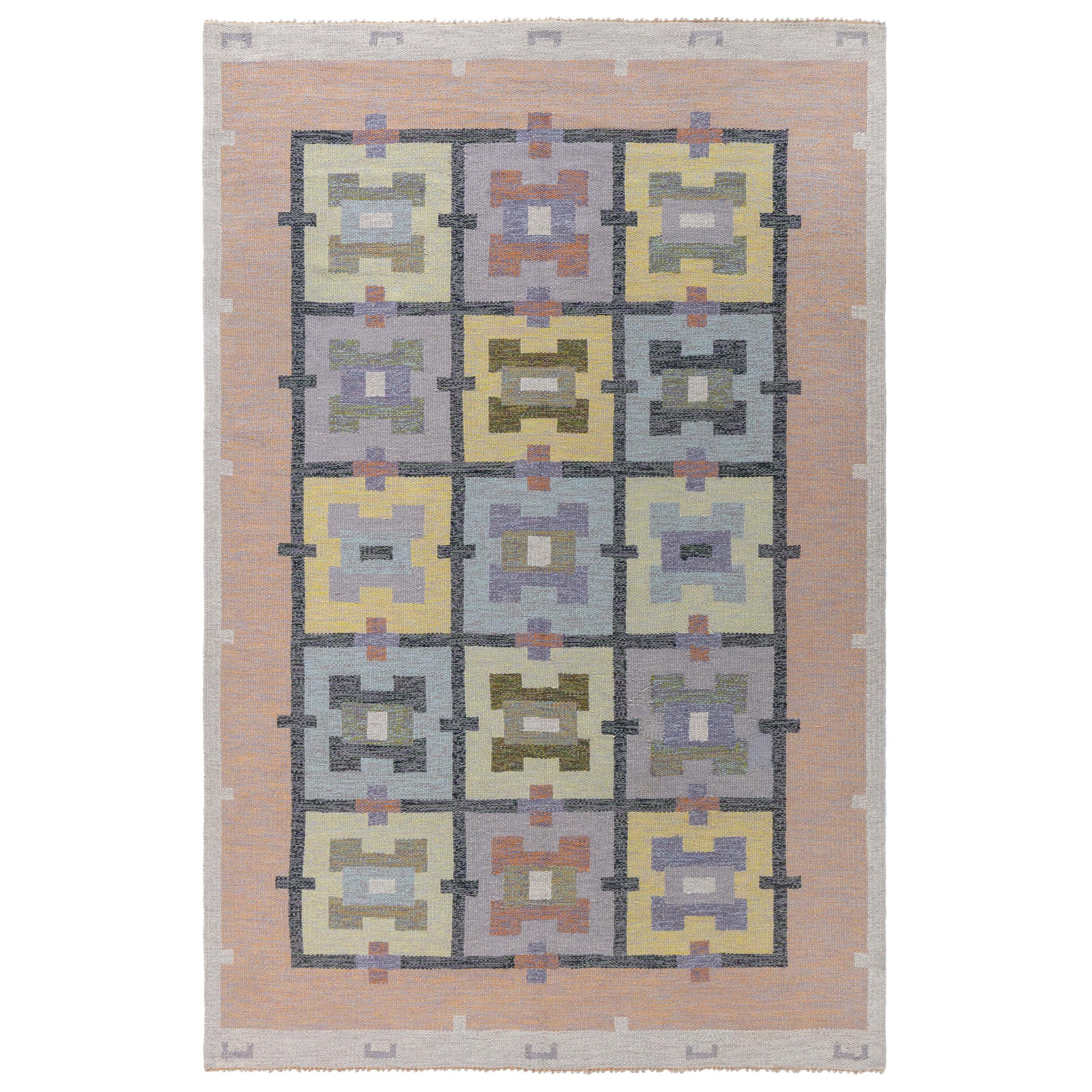 Doris Leslie Blau Midcentury Swedish Pink Geometric Rug by Agda ...