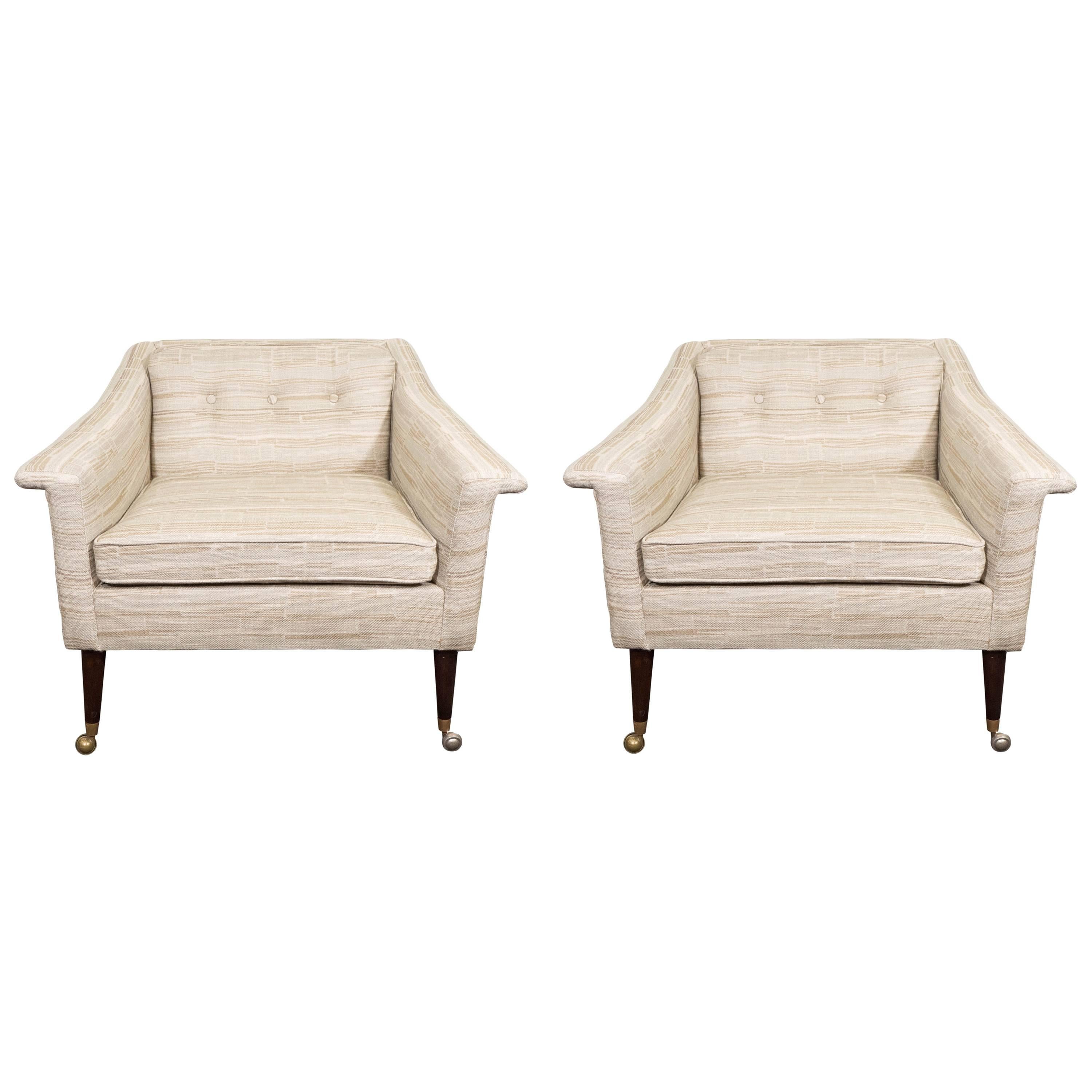 Pair of Mid-Century Club Chairs in Linen at 1stDibs