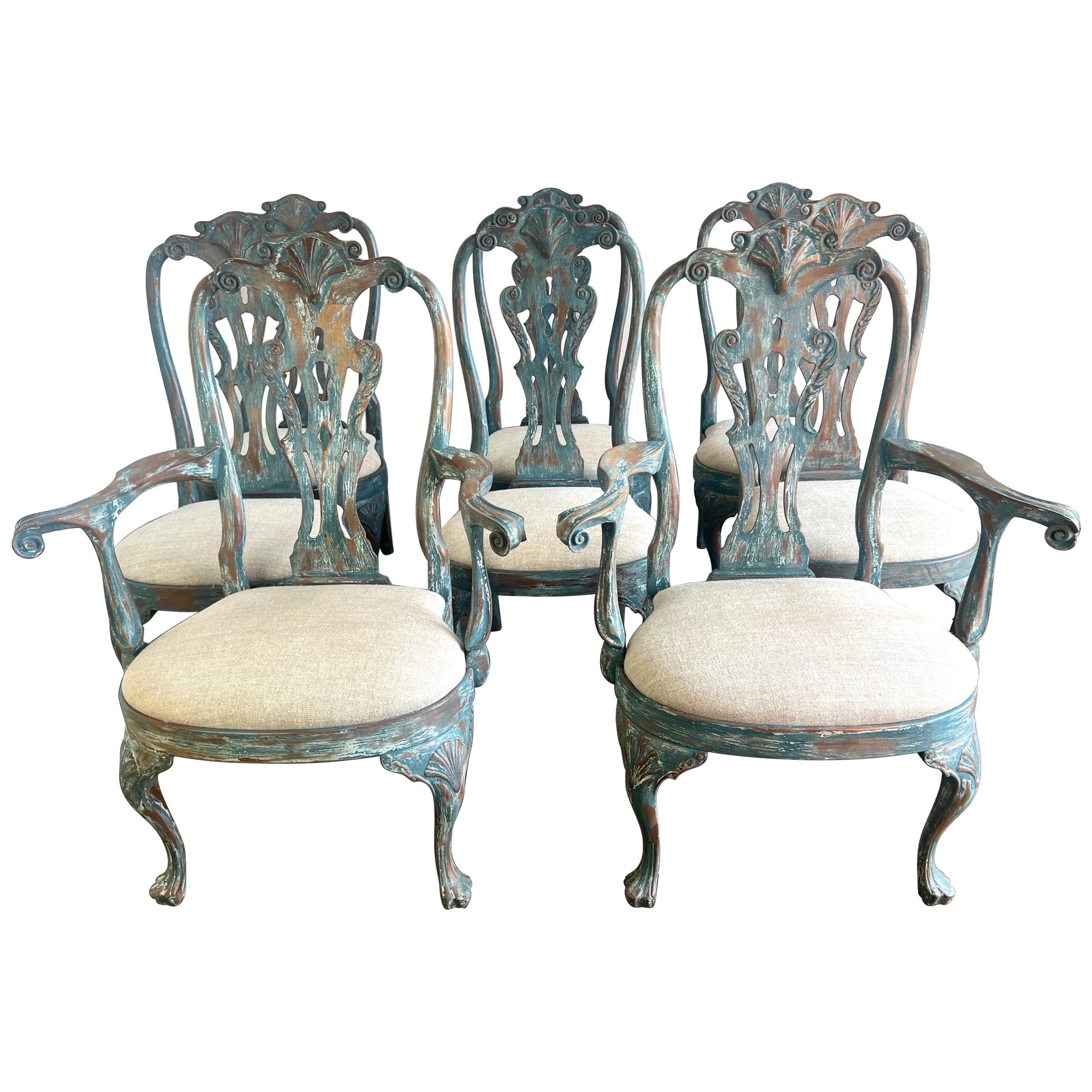 Set of Eight French Painted Dining Chairs w/ Linen Seats For Sale at ...