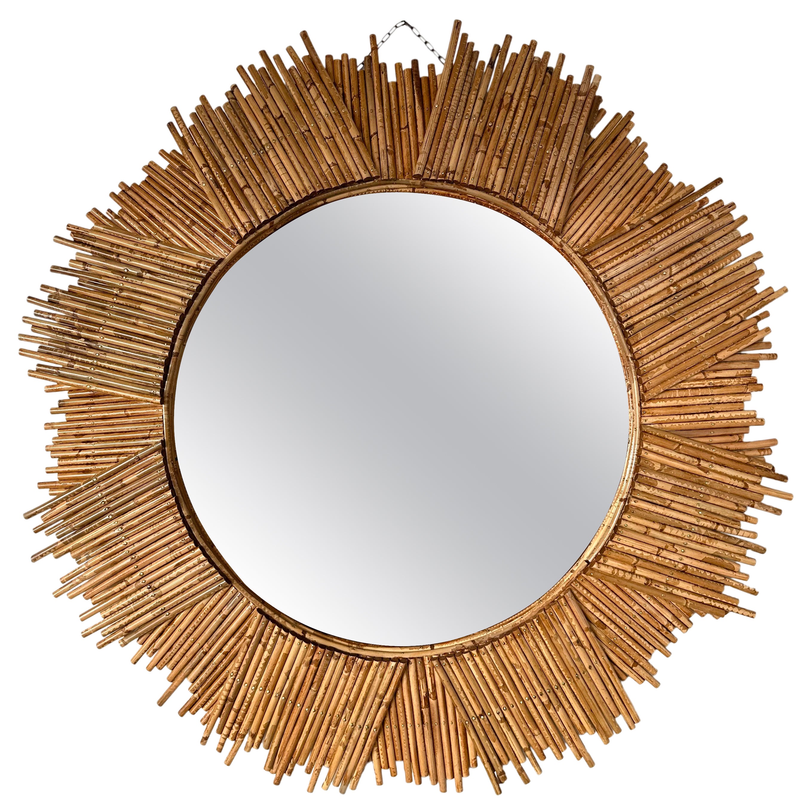 Rattan Sun Mirror by Vivai Del Sud. Italy, 1970s For Sale at 1stDibs