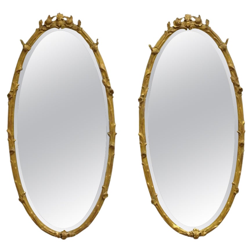 French Rococo Baroque Style Gold Gilt Oval Beveled Glass Wall Mirrors ...