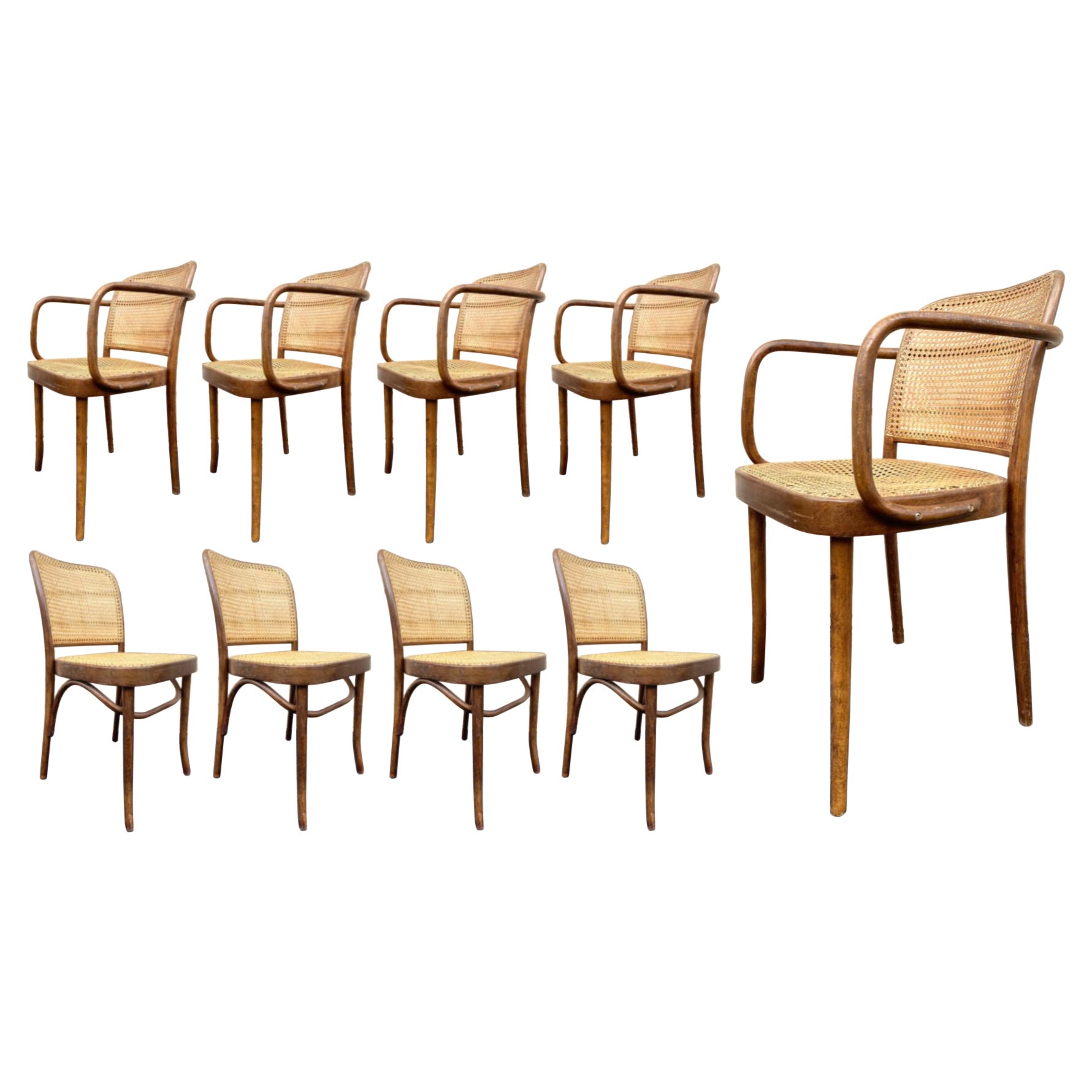 Set of 8 Bentwood and Cane Josef Hoffmann Prague Chairs FMG Poland ...