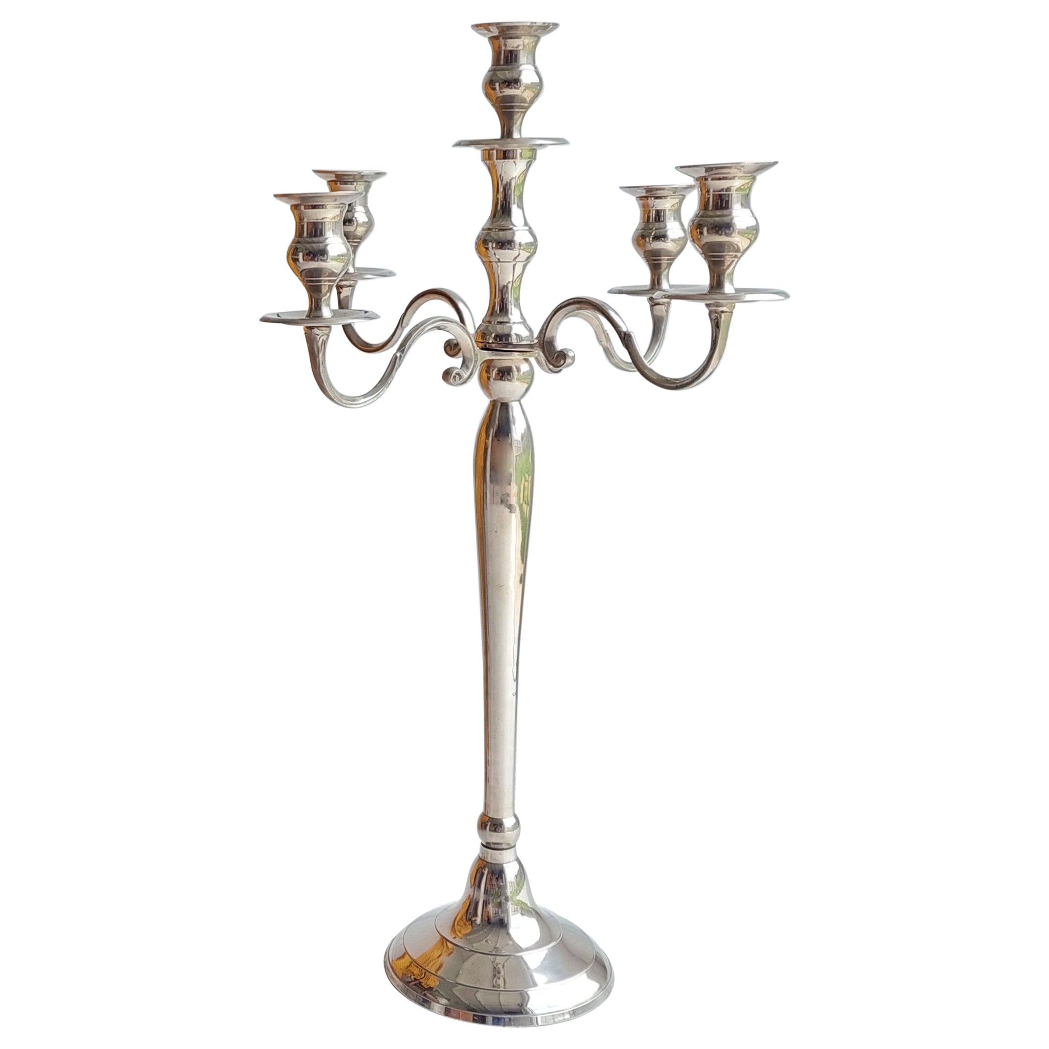 Mid Century Vintage Chrome Metal Five Arm Large Candelabra Candleholder ...