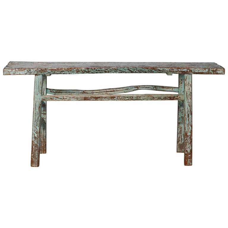 Primitive Chinese Console with Blue Green Paint For Sale at 1stDibs