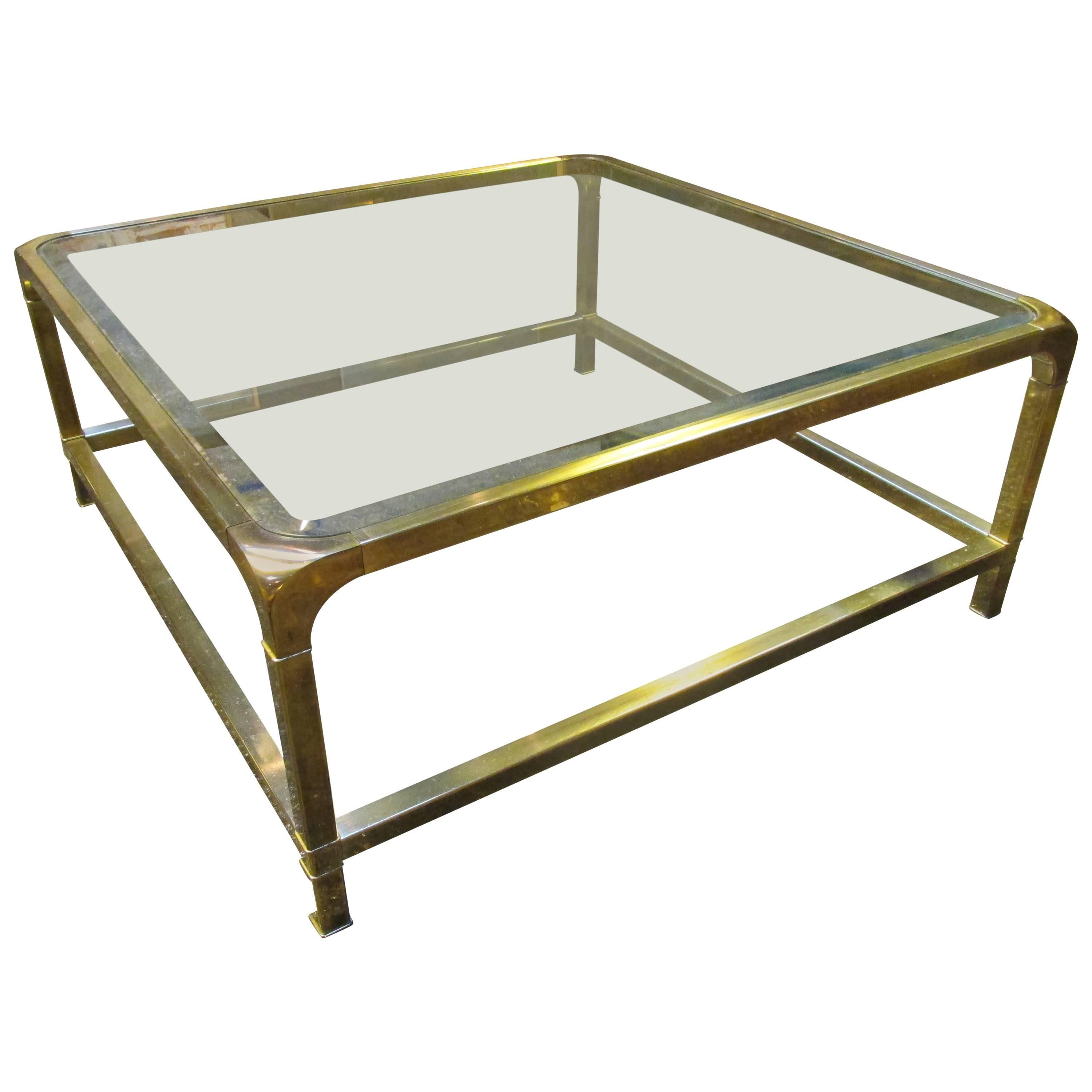 Mastercraft Brass and Glass Square Coffee Table at 1stDibs