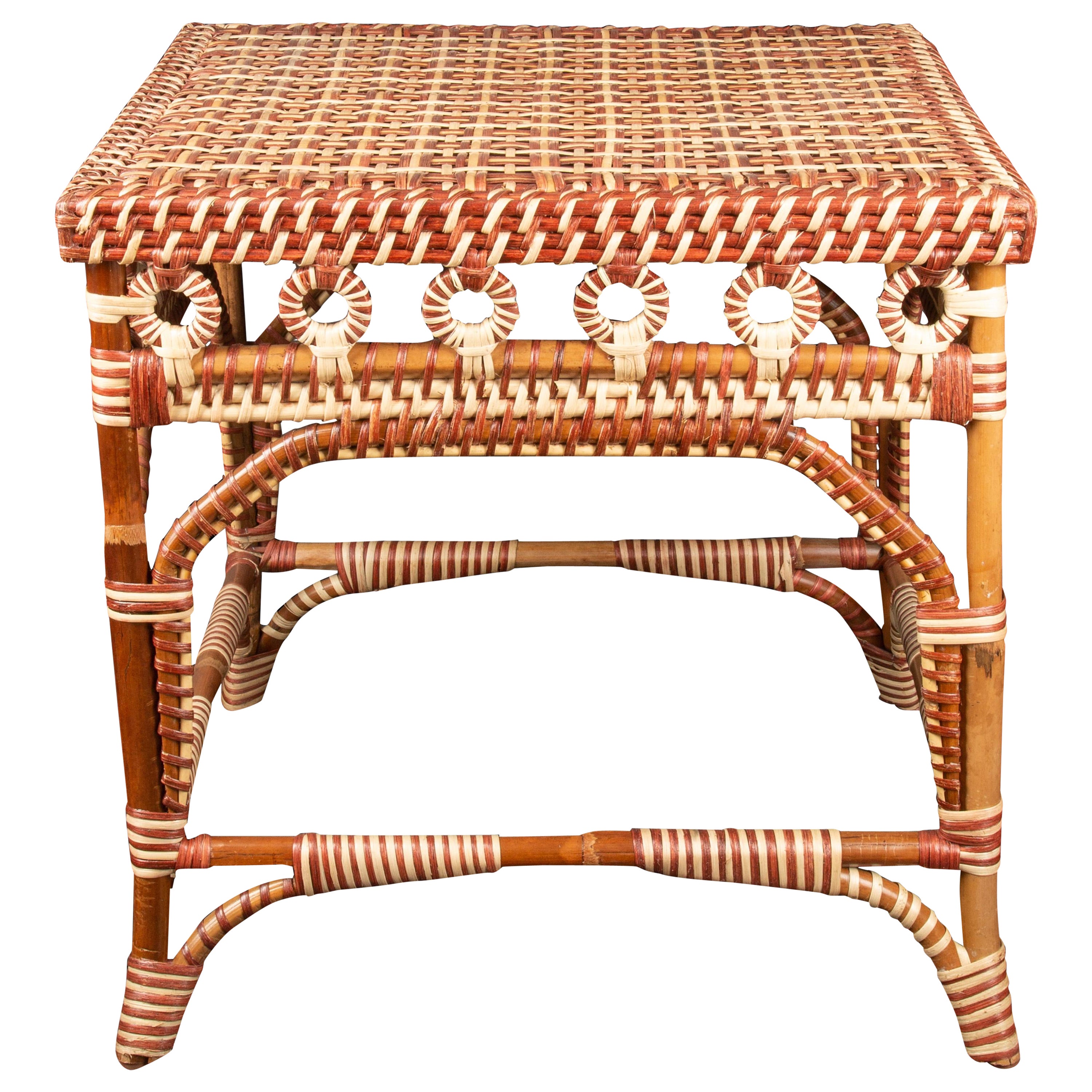 Brown and Tan Rattan Square Side Table For Sale at 1stDibs