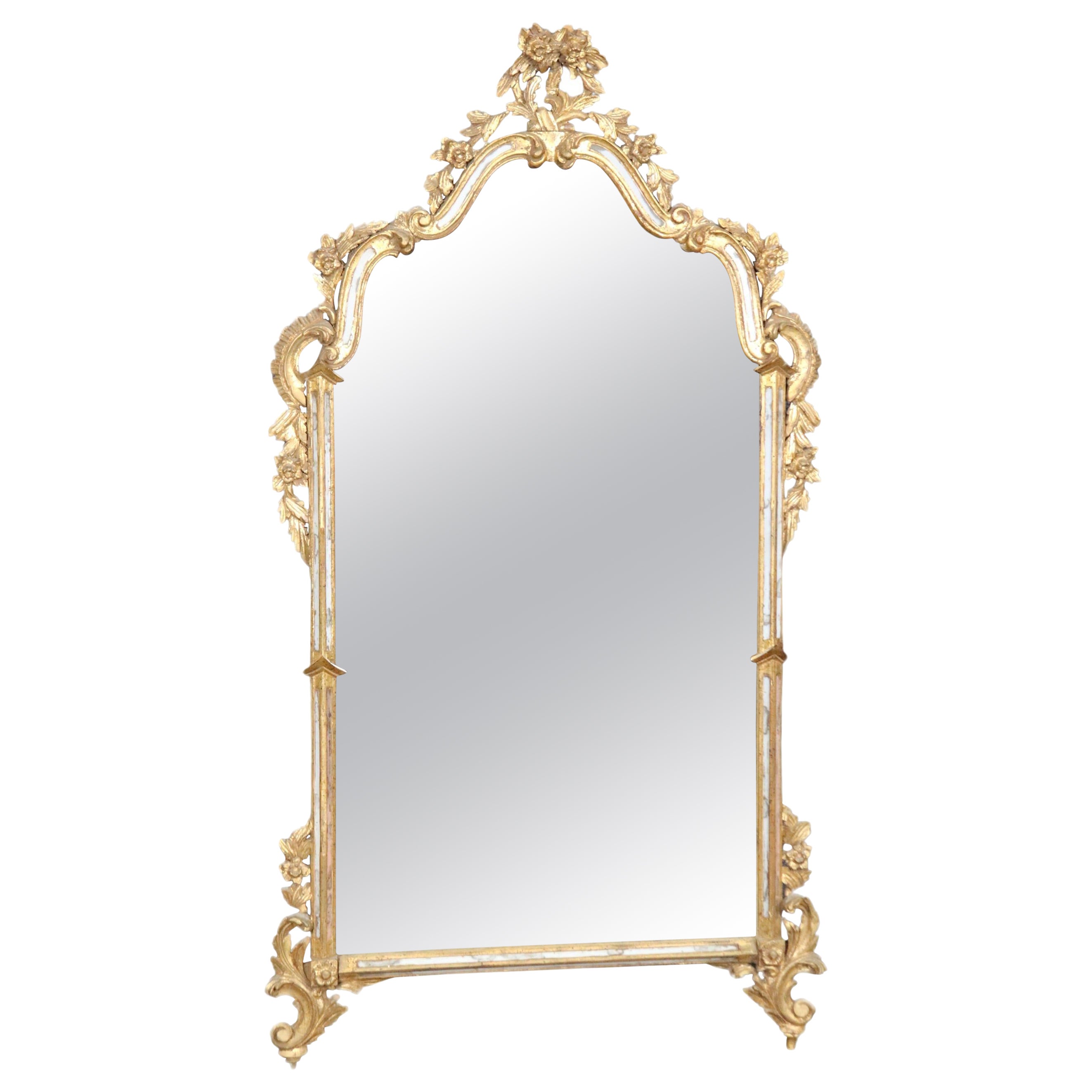Italian Rococo Distressed Floral Carved Gold Gilt Mirror For Sale at ...
