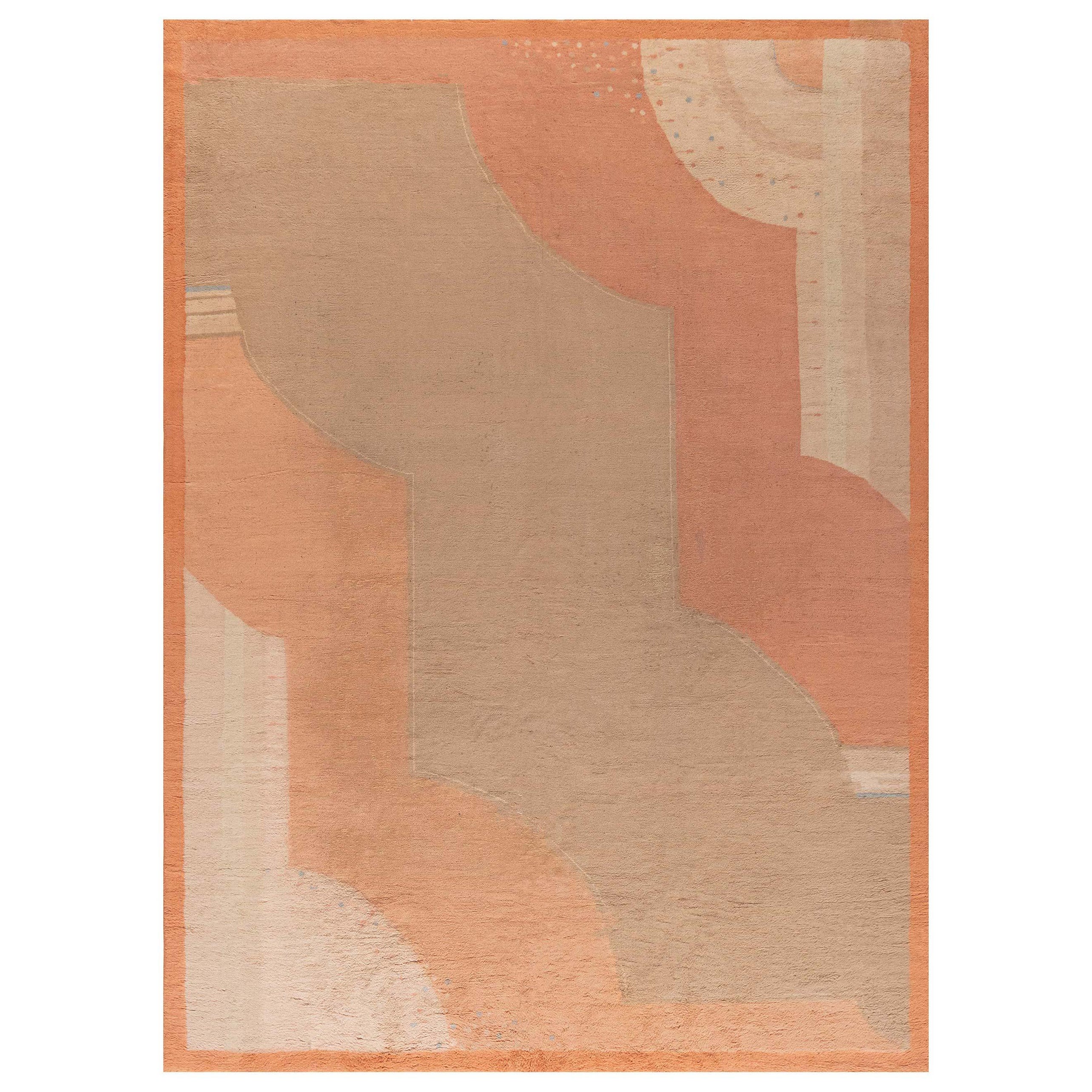 Vintage Art Deco Decorative Area Camel and Green Handwoven Wool Rug at ...