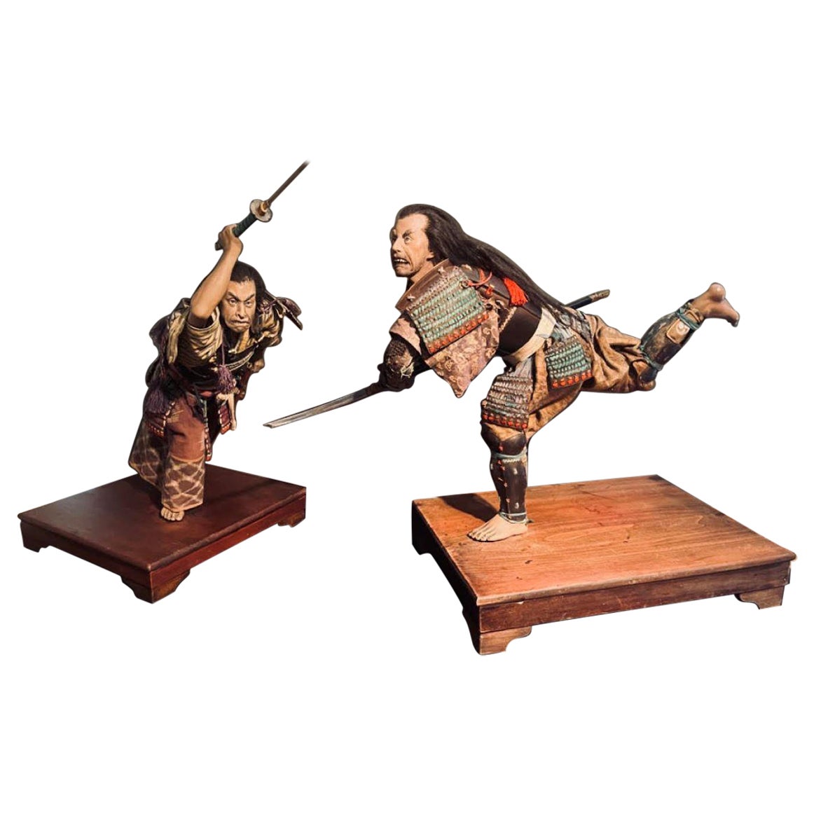 Japanese Pair of Fighting Iki Ningyo Samurai For Sale at 1stDibs