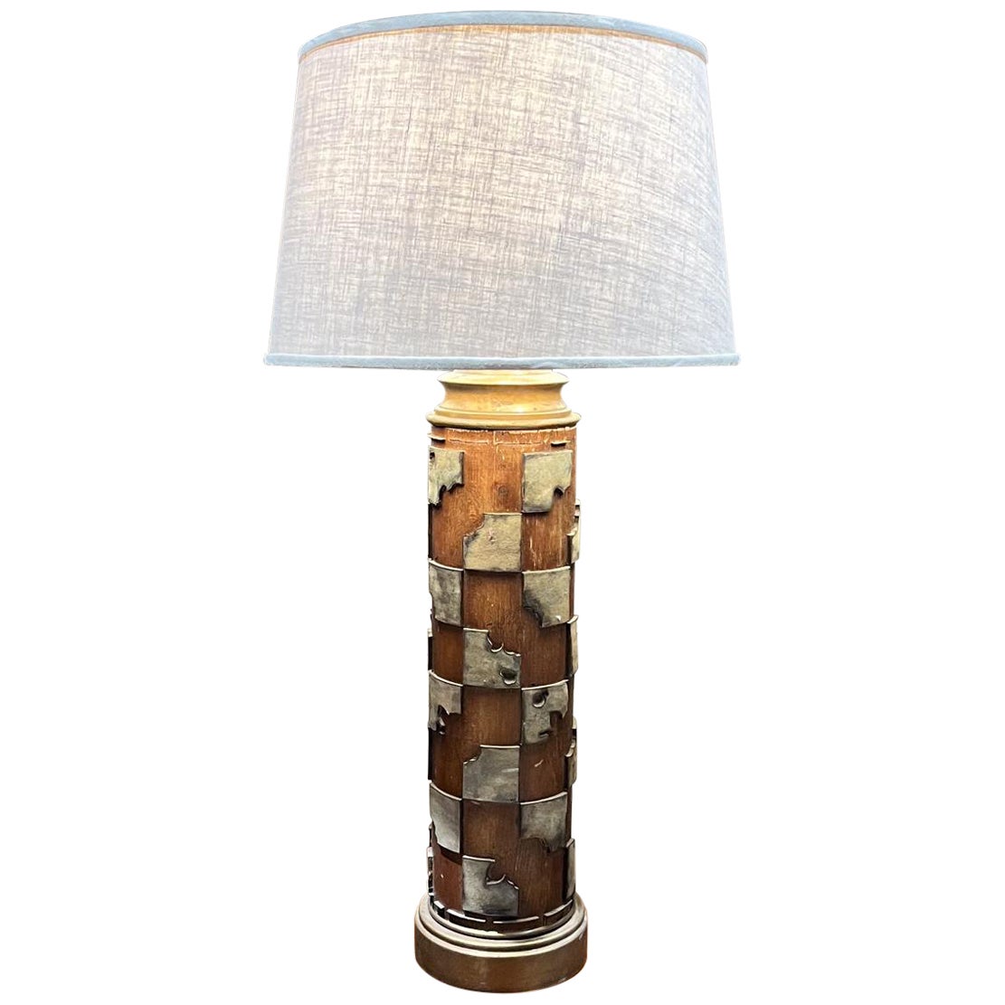 1970s Repurposed Studio Table Lamp Wood and Brass For Sale at 1stDibs