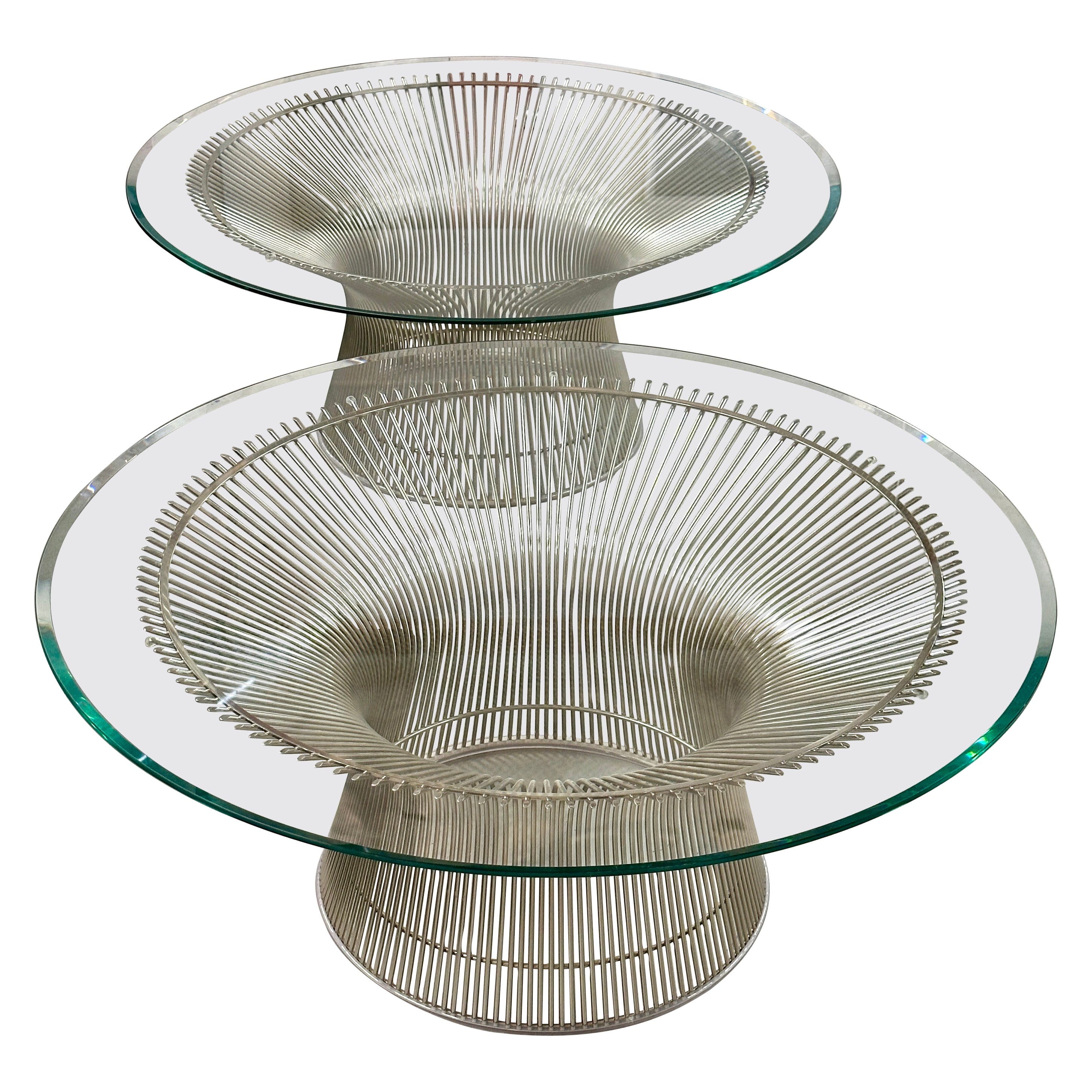 Pair of Warren Platner for Knoll 36 inch Polished Nickel Tables For Sale at 1stDibs