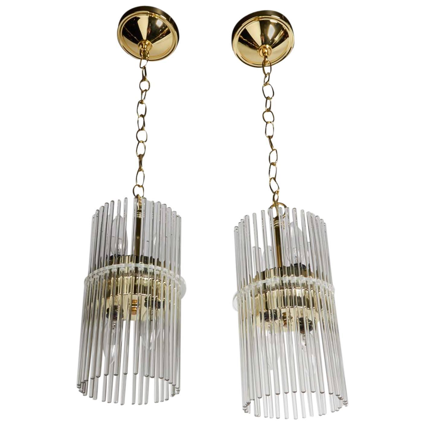 Pair of Mid-Century Modern Glass Rod Pendant Chandeliers by Lightolier ...