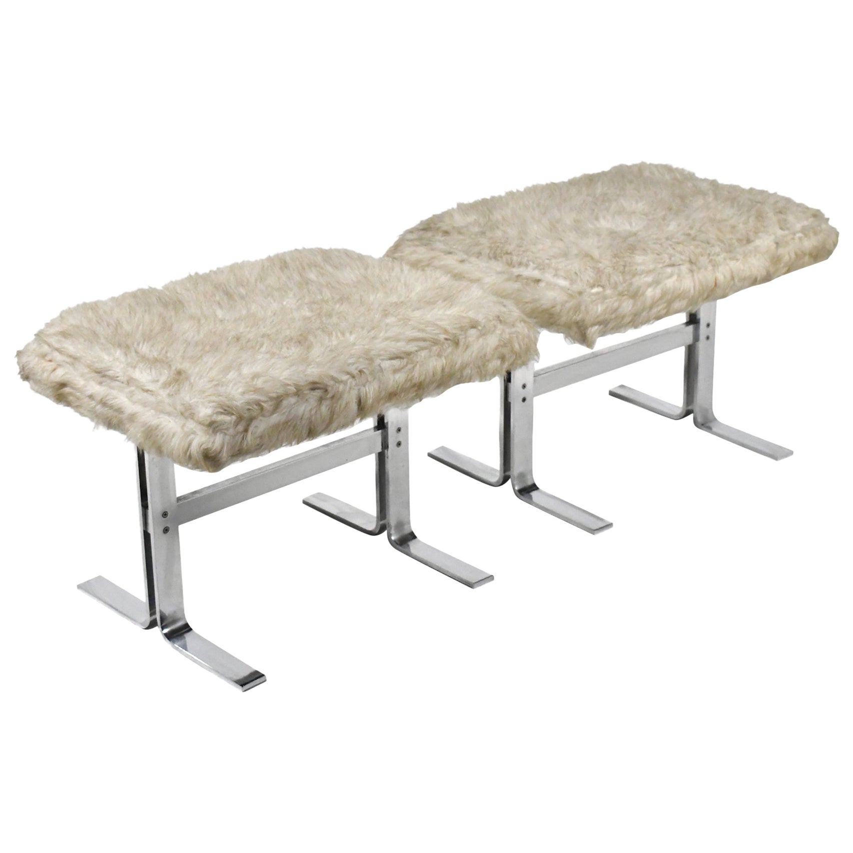 Pair of Chrome Benches Upholstered in Cowhide at 1stDibs