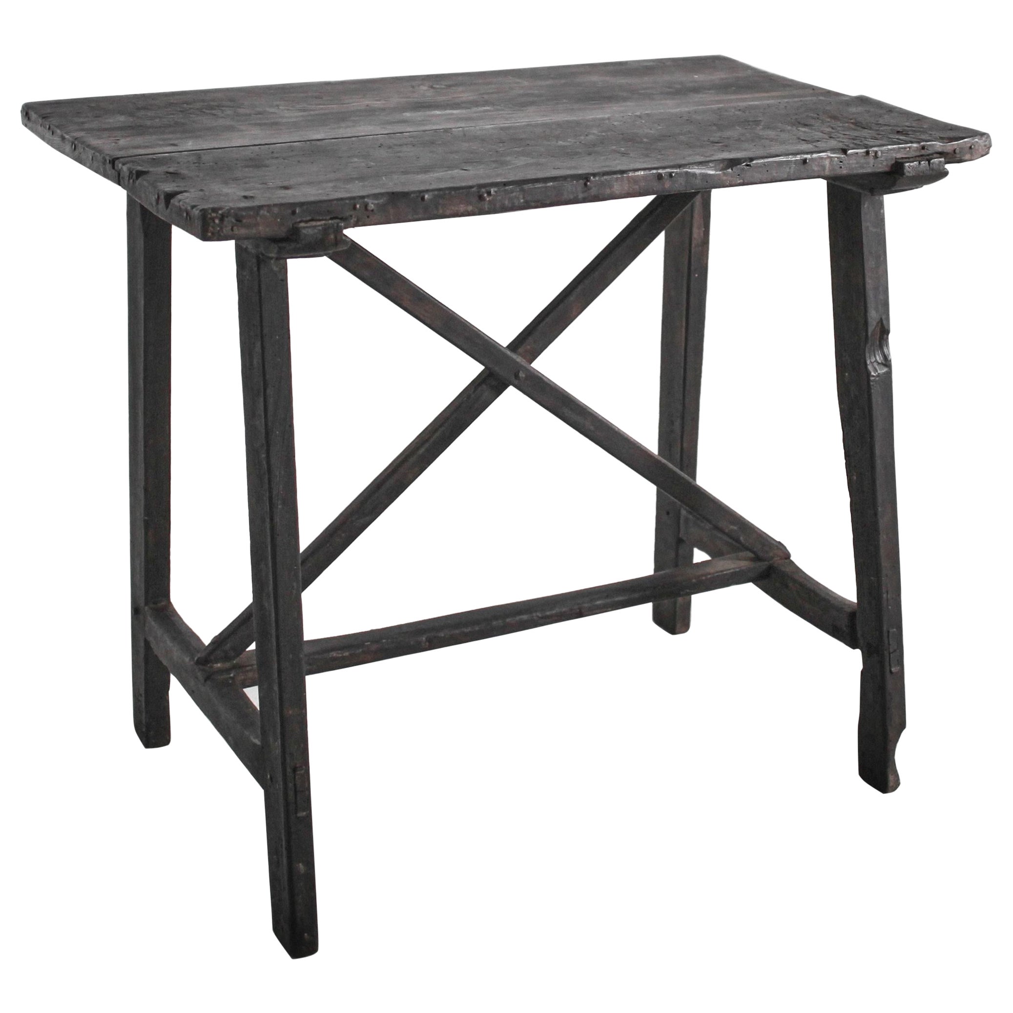 Primitive Charred Pine Early 19Th C. Catalan “X” Frame Side Table For ...
