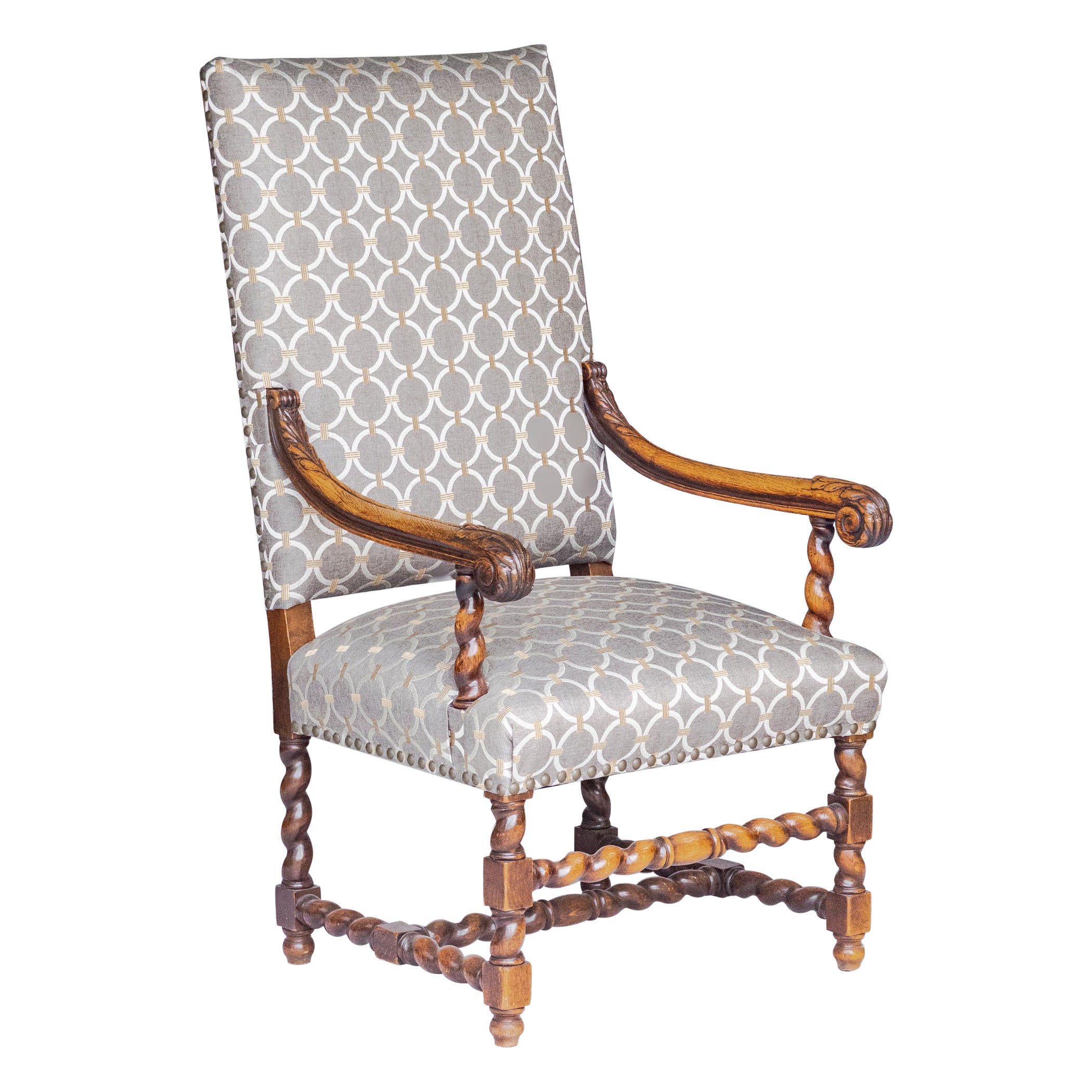 19th Century French Louis XIII Baroque Style Upholstered Barley Twist ...