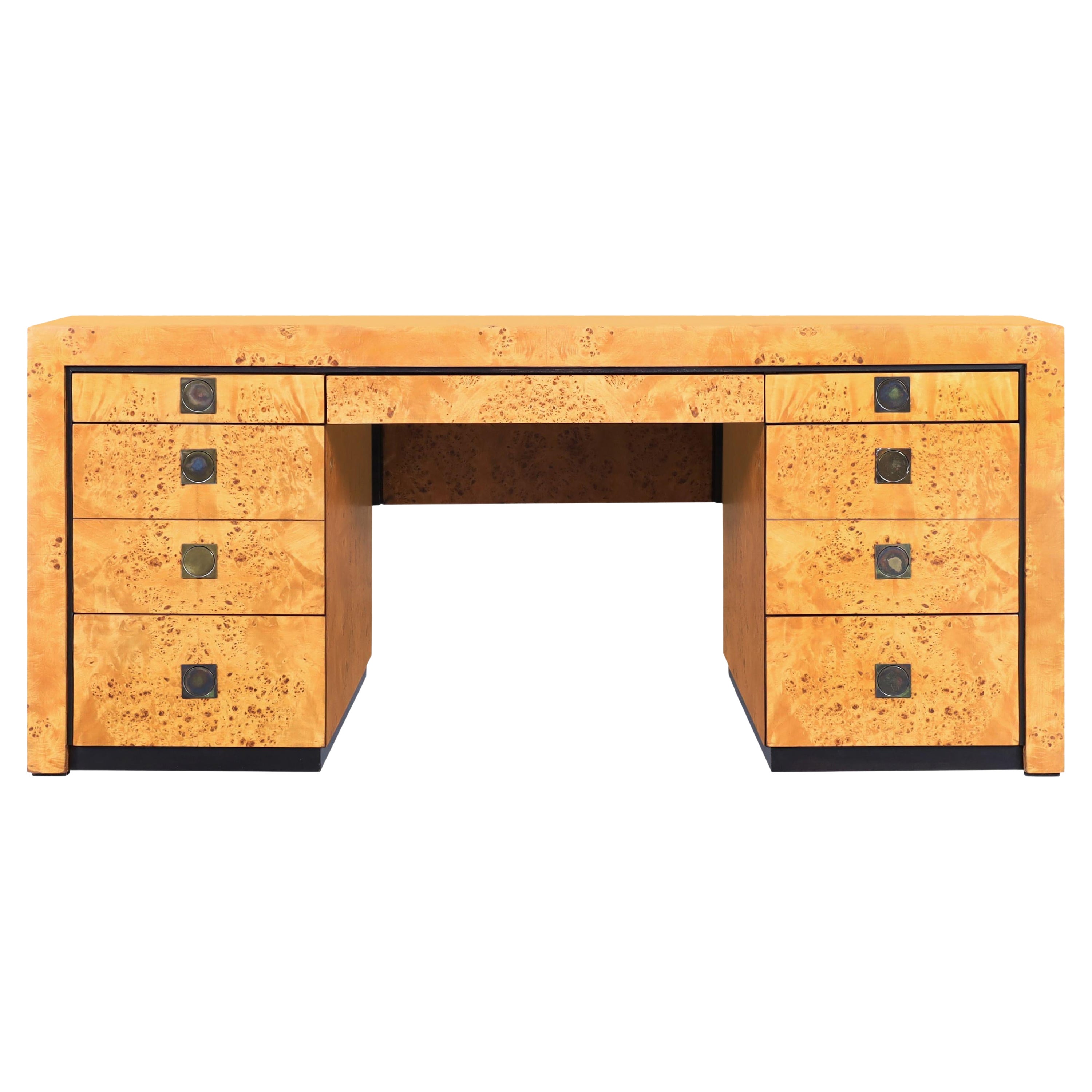 Mid Century Modern Executive Burl Wood Desk by Hekman For Sale at 1stDibs