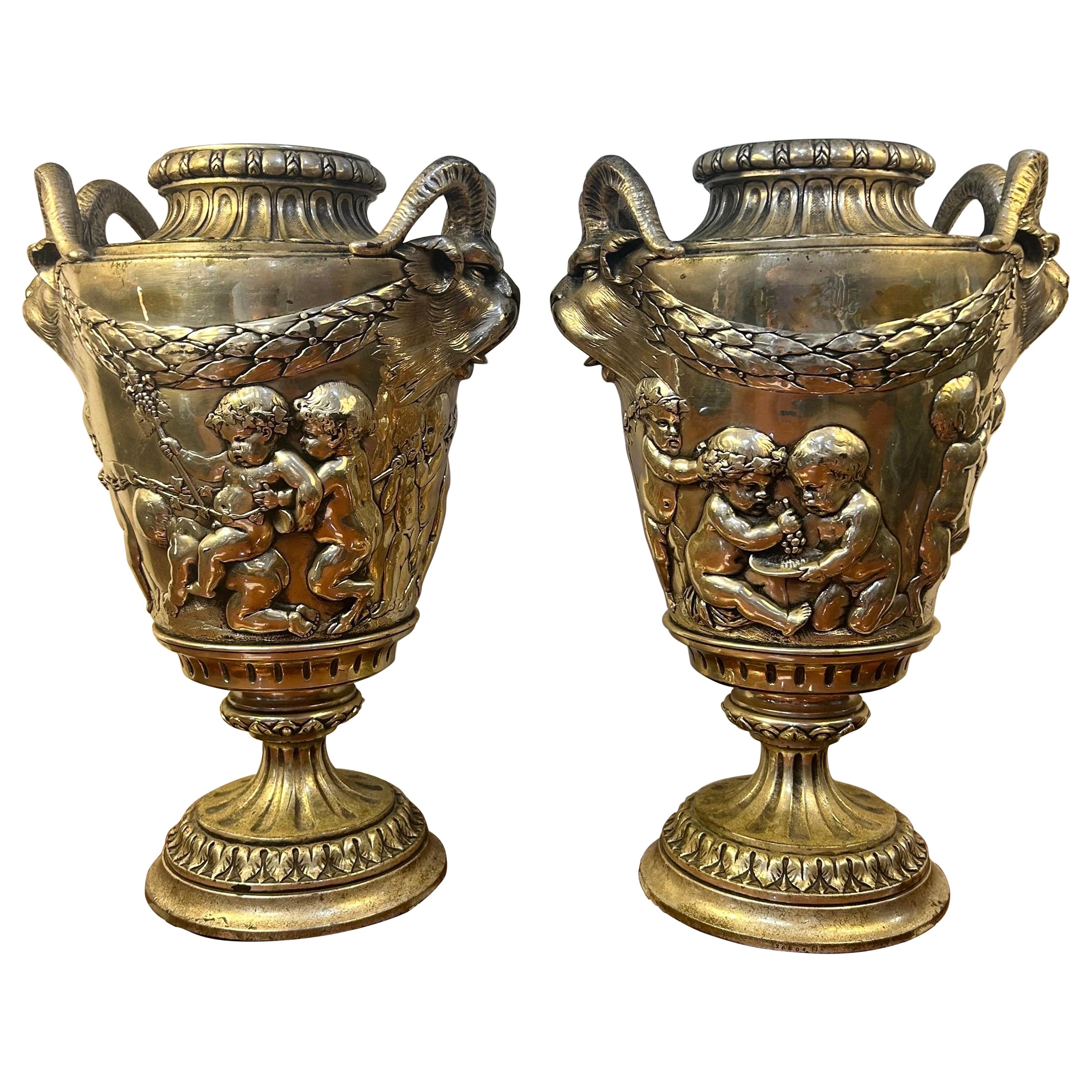 A pair of English Sheffield Ramshead vases For Sale at 1stDibs