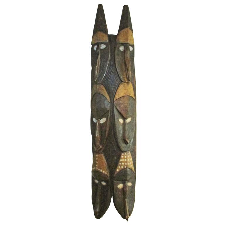 Polynesian Shield or Mask, Pacific Region Folk Art Carving, Six Faces ...