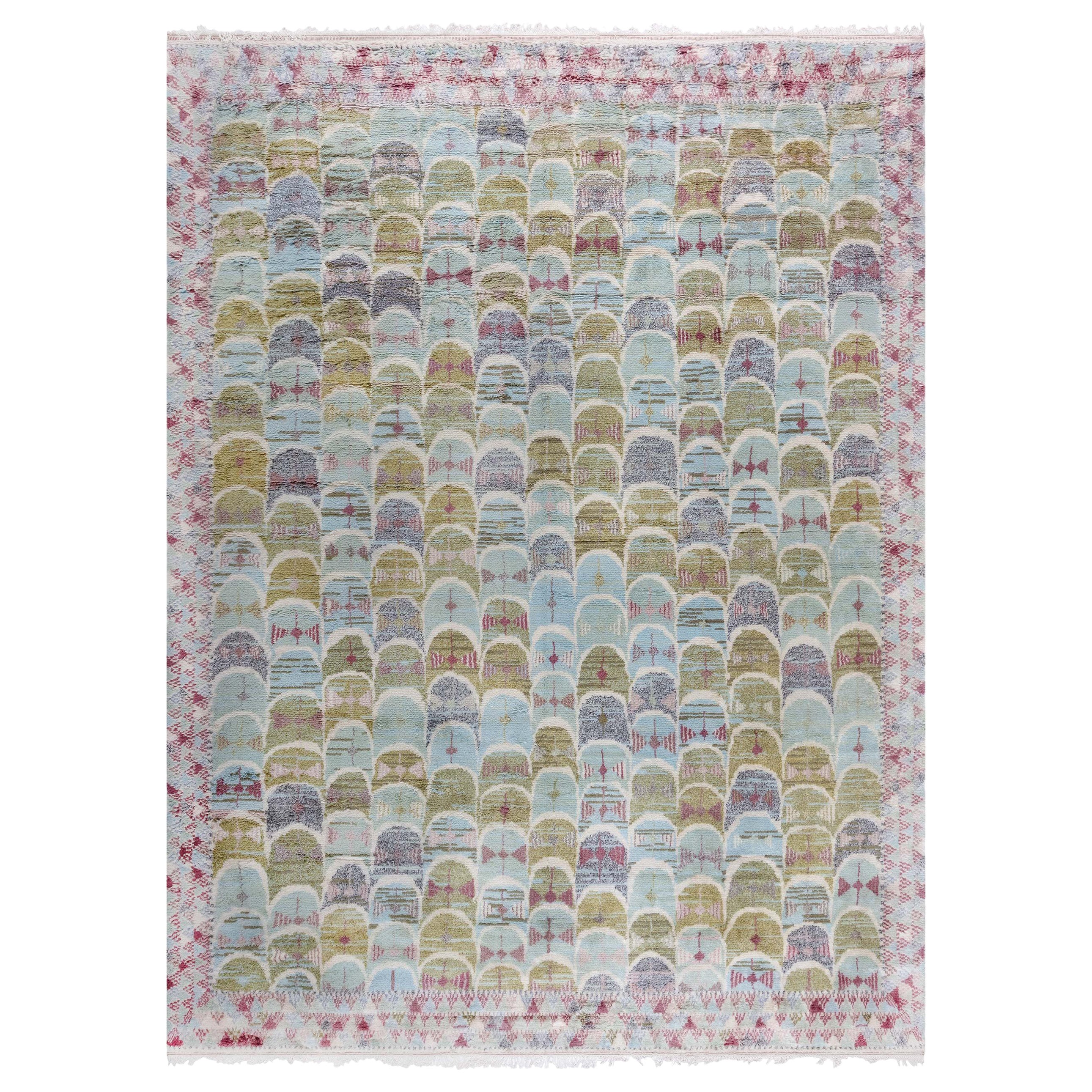 Doris Leslie Blau Midcentury Swedish Rya Blue Rug For Sale at 1stDibs