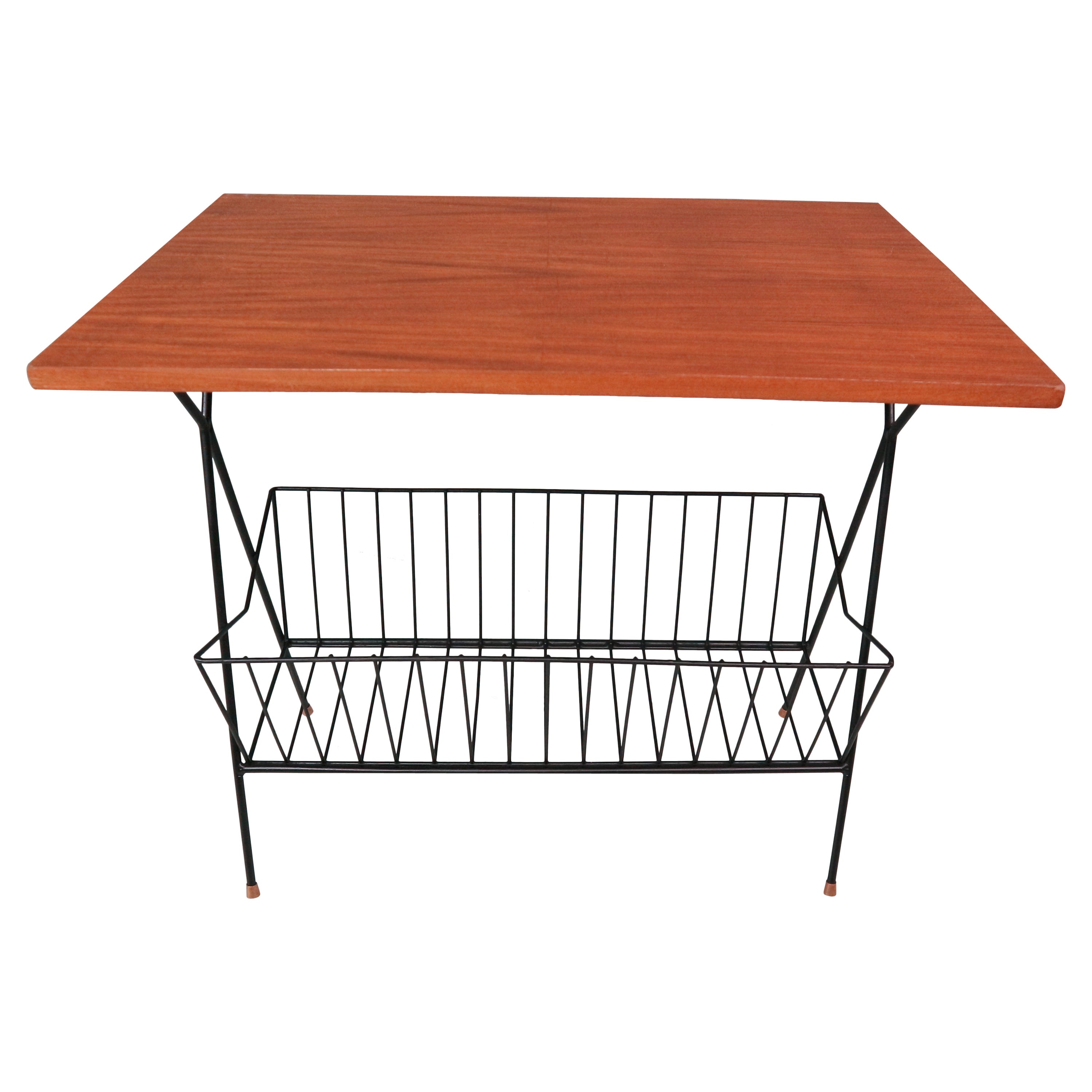 Mid-Century Modern Birch Plywood and Chromed Steel Wire Magazine Rack ...