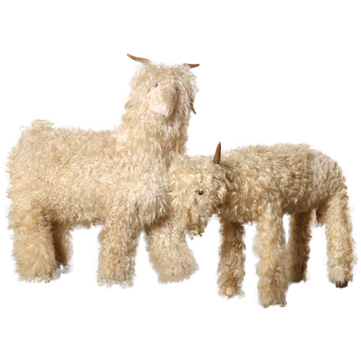 Decorative Sheep, Mountain Goat Sculptures with Sheepskin and Horns at ...