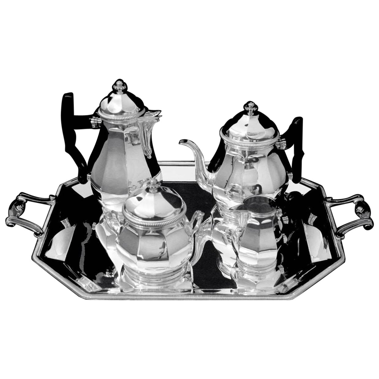 Tetard and Christofle - 4pc Art Deco "Gatsby Era" 950 Sterling Tea Set ...
