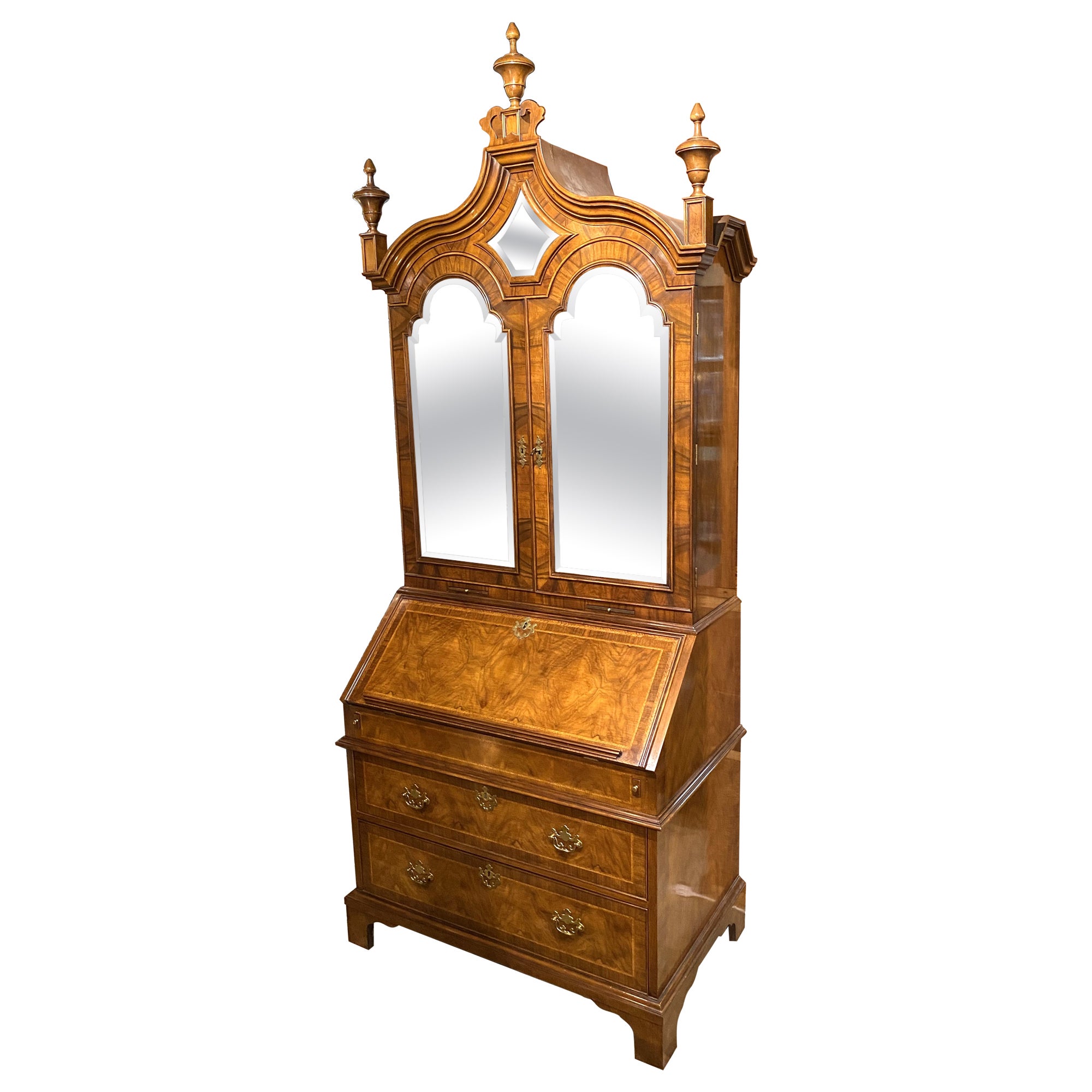 Fine Baker Furniture Inlaid Secretary in Burled Walnut with Mirror ...