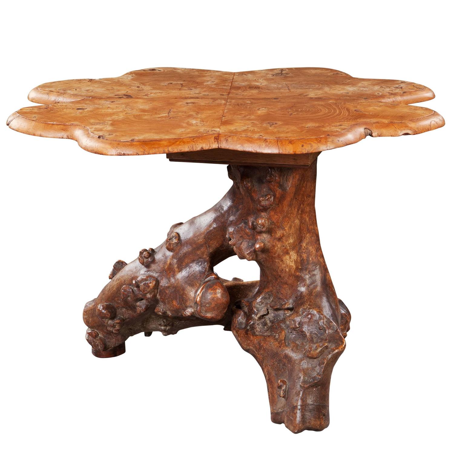 Burr Walnut Root Wood Table with a Scallop Edged Top at 1stdibs